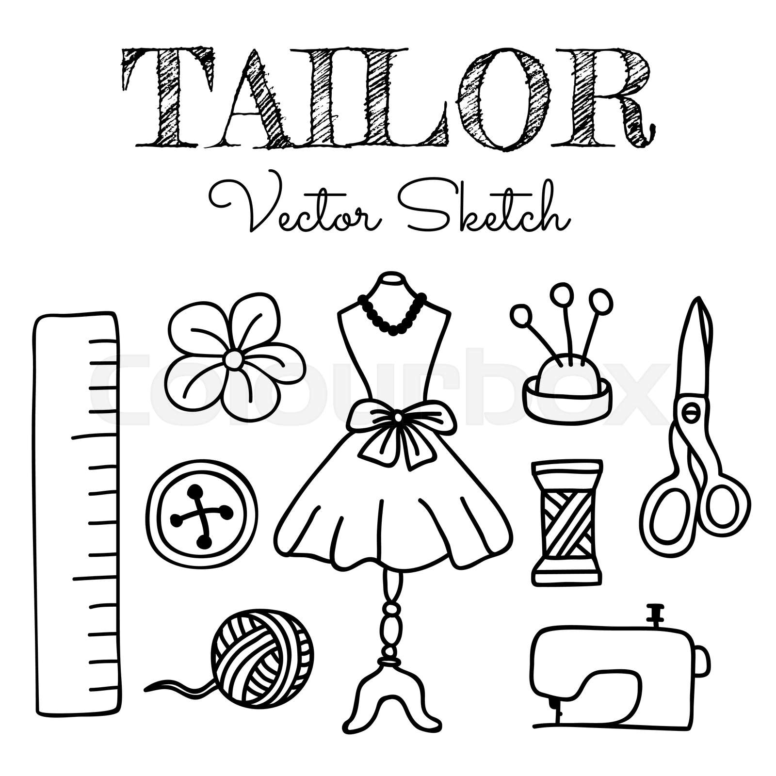 Hand-drawn Tailor Elements | Stock vector | Colourbox