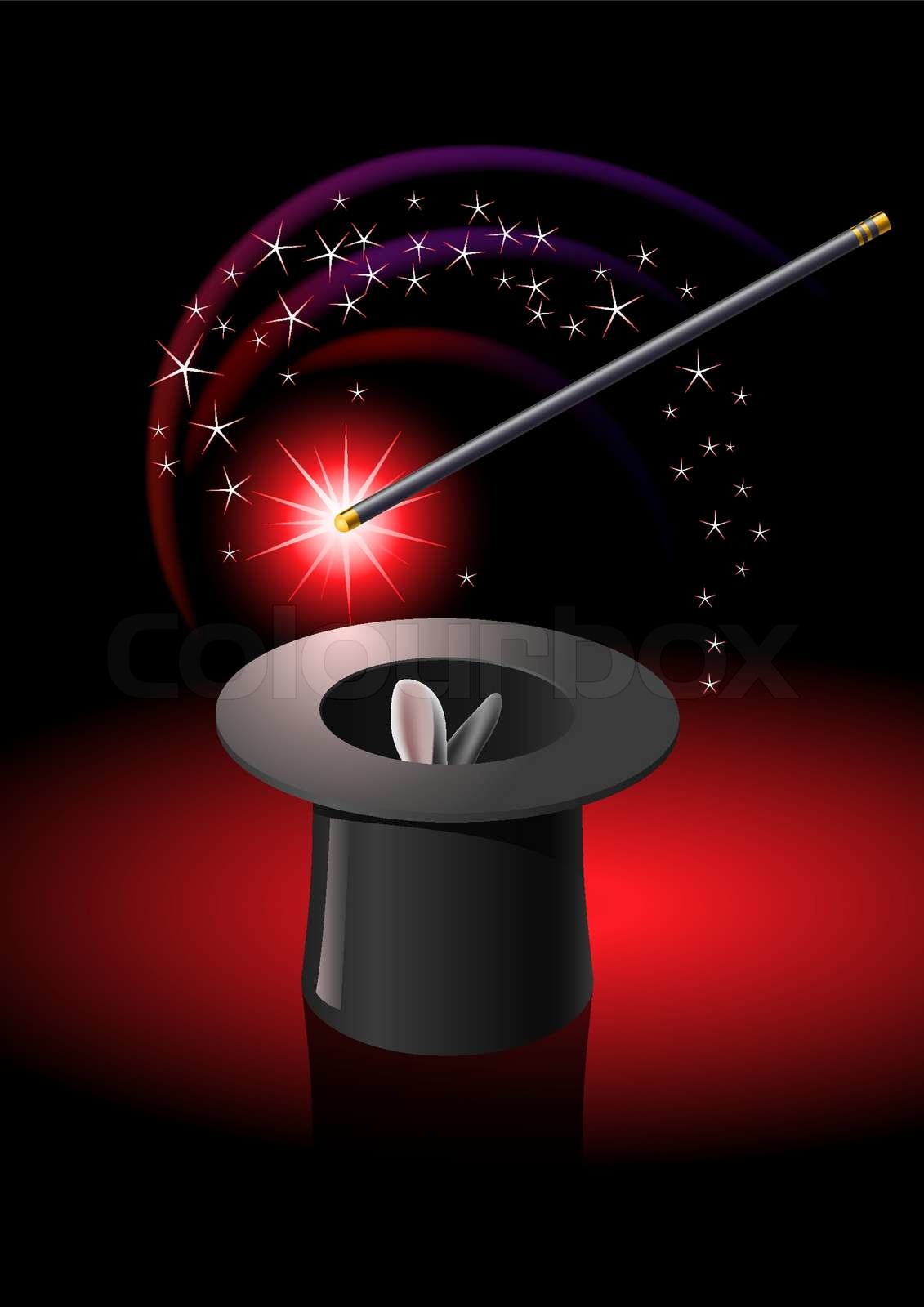 Magic wand performing tricks on a top hat with stars | Stock vector ...