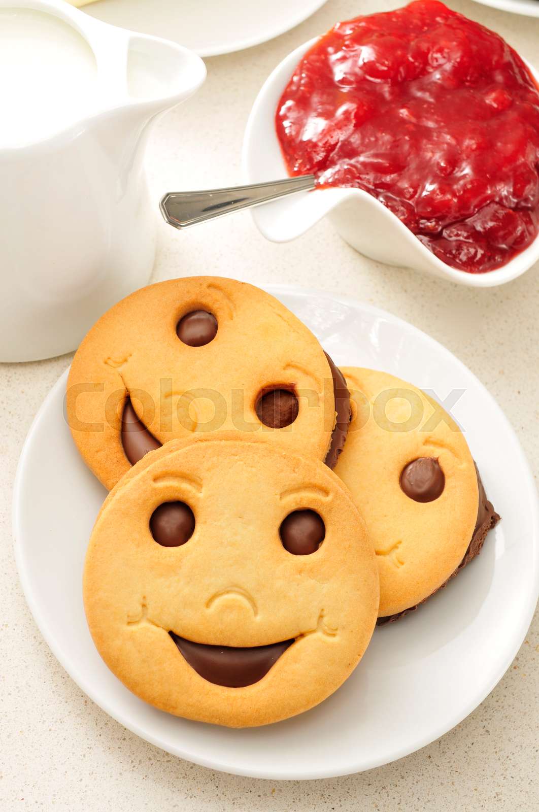 smiley biscuits and jam | Stock image | Colourbox