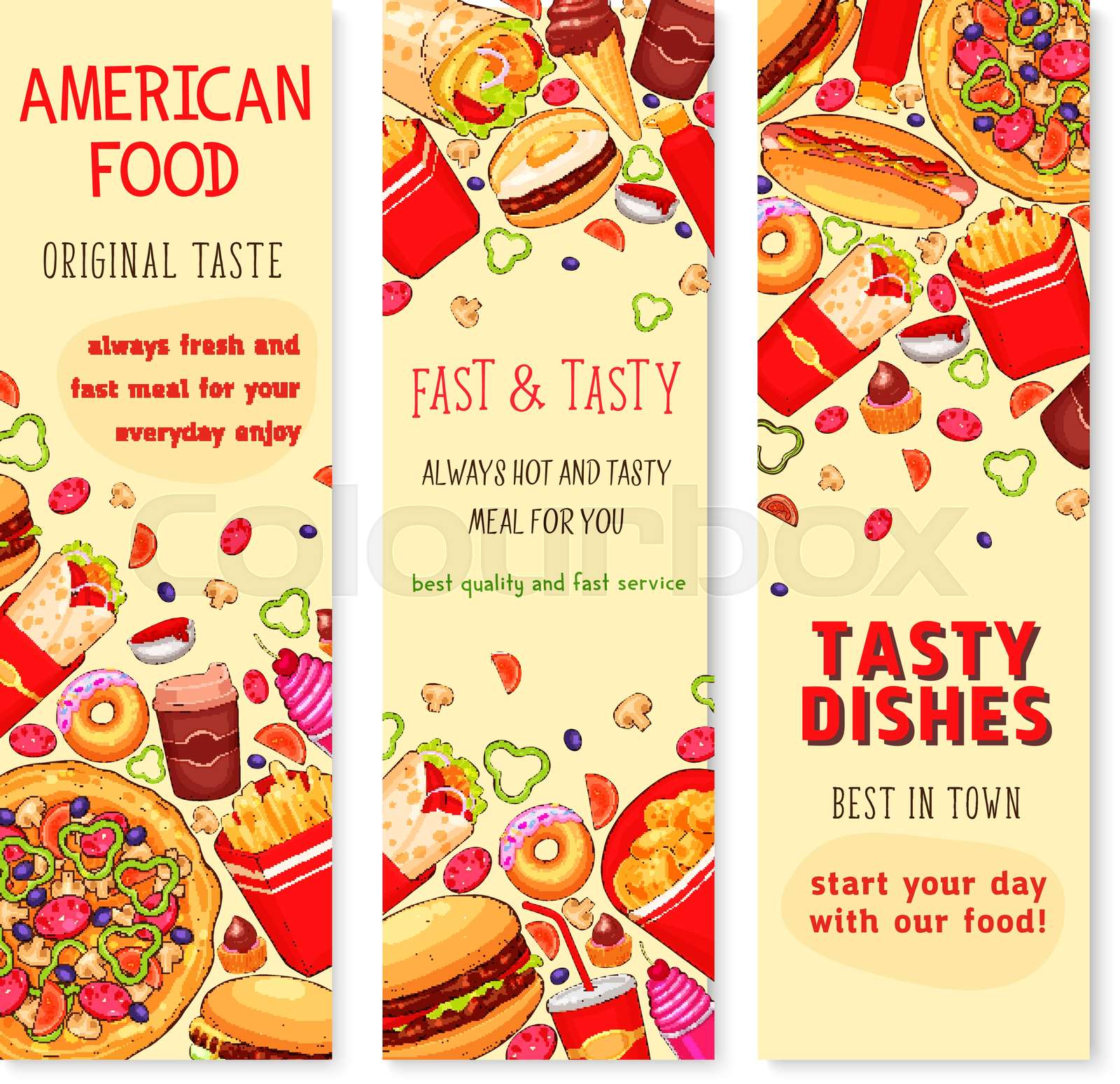 Fast food restaurant welcome banner set design | Stock vector | Colourbox