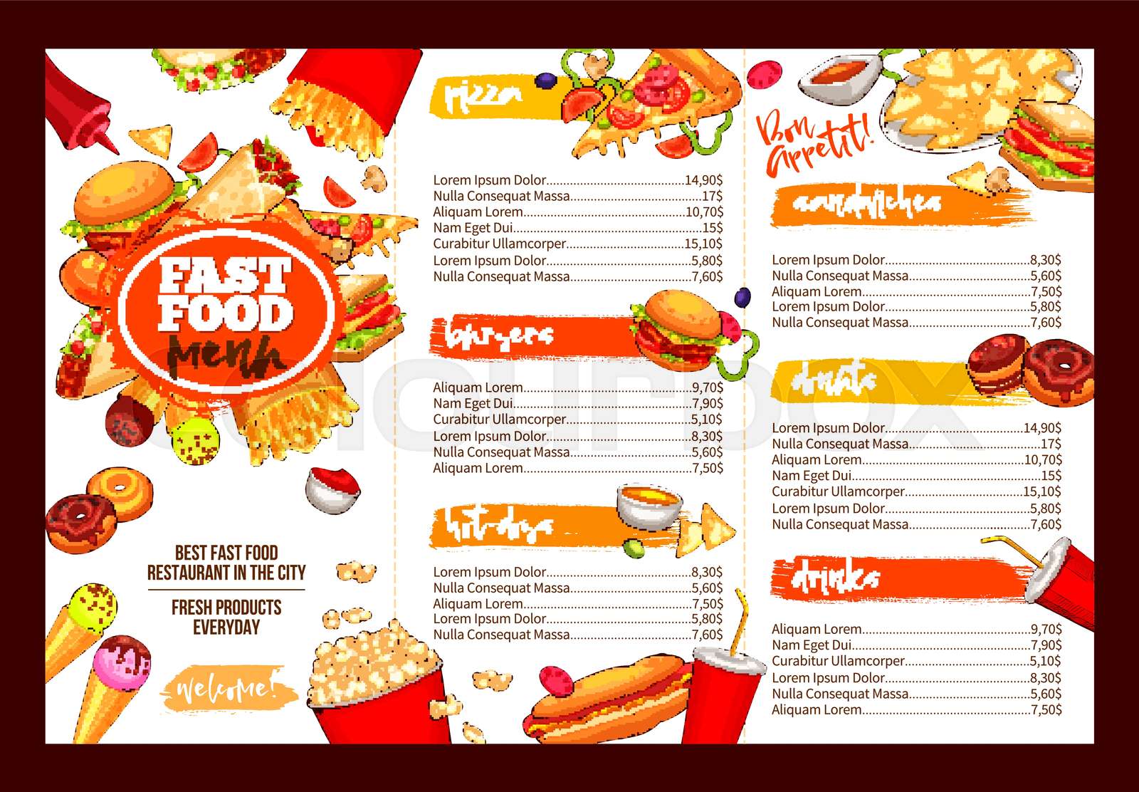 Fast food restaurant menu brochure template design | Stock vector ...