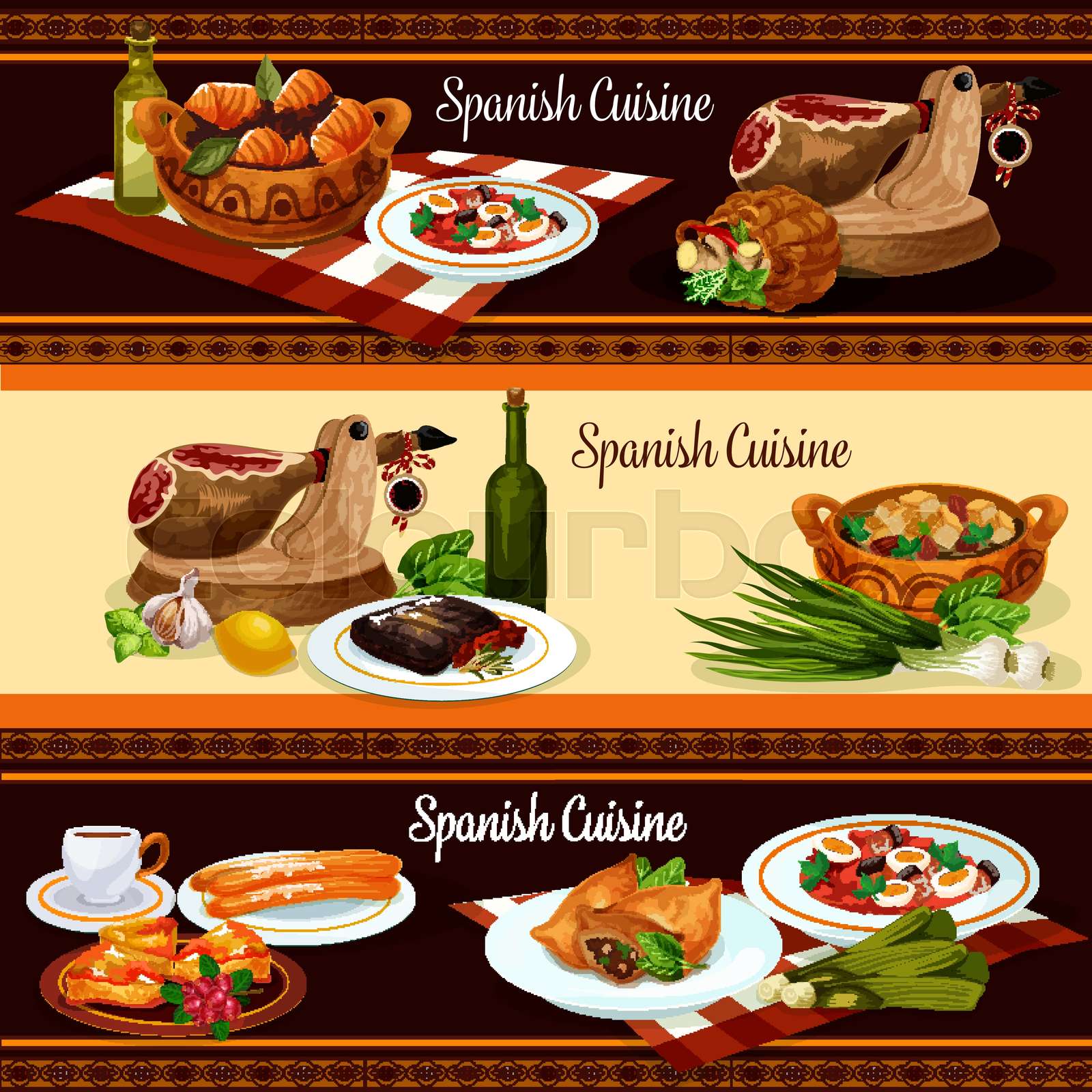 Spanish cuisine restaurant menu banner set design | Stock vector ...