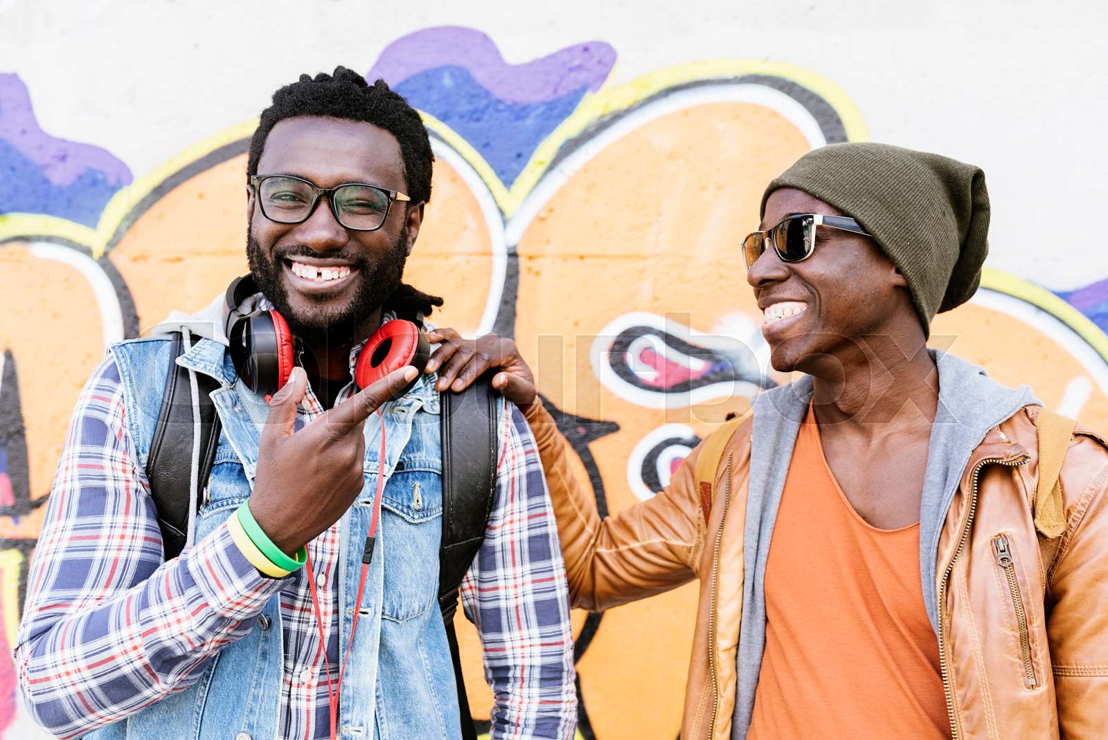 Two black race friends having fun. | Stock image | Colourbox