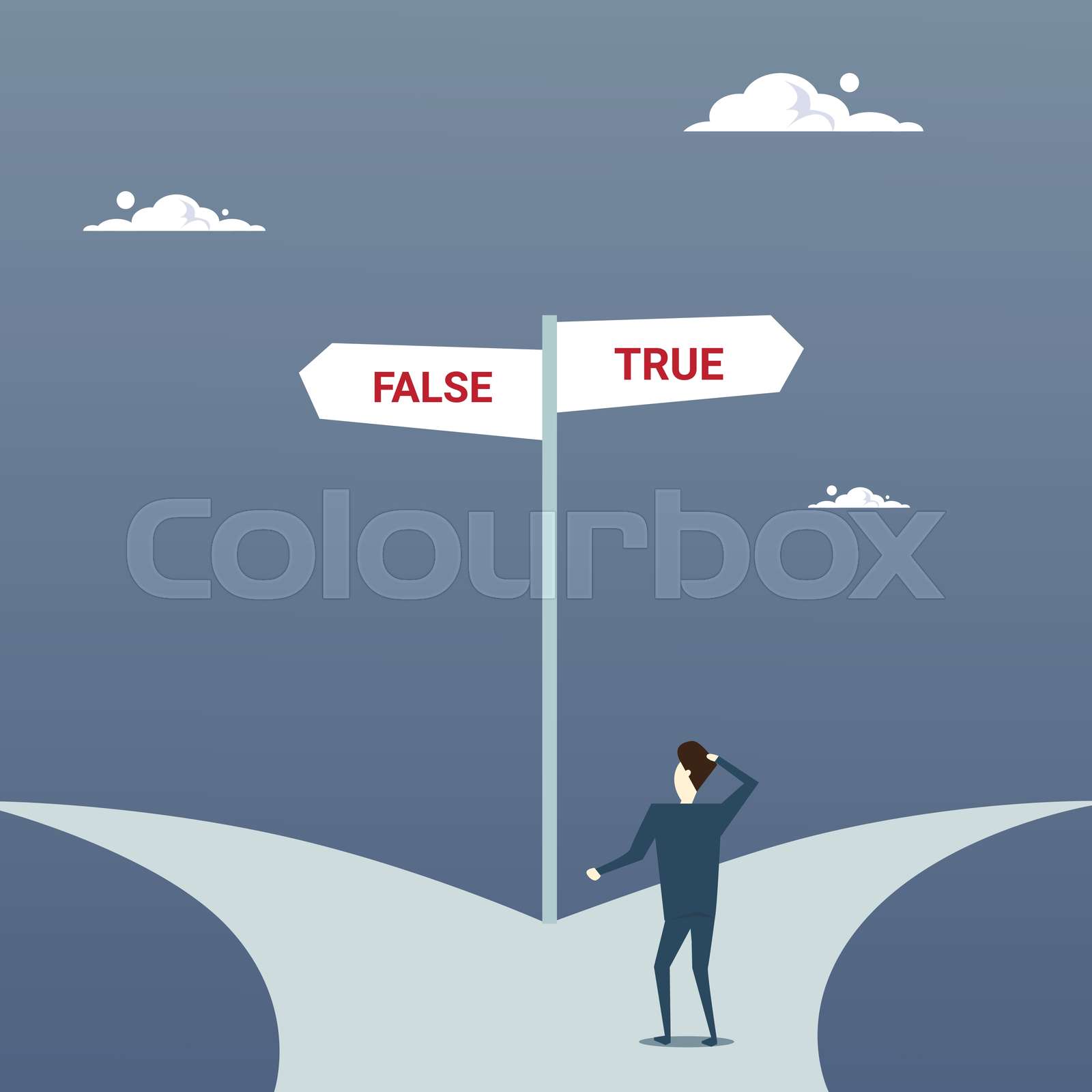 Business Man Lost Standing On Road Choose Direction Between False And ...