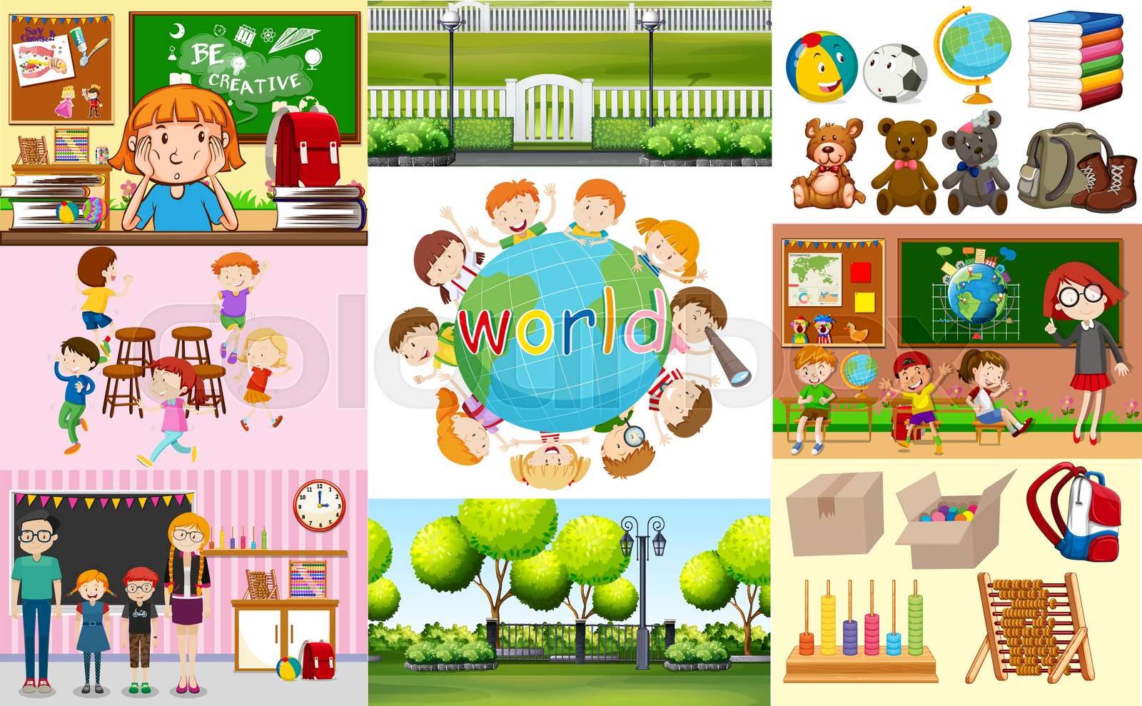 School scenes with students in different classrooms | Stock vector ...