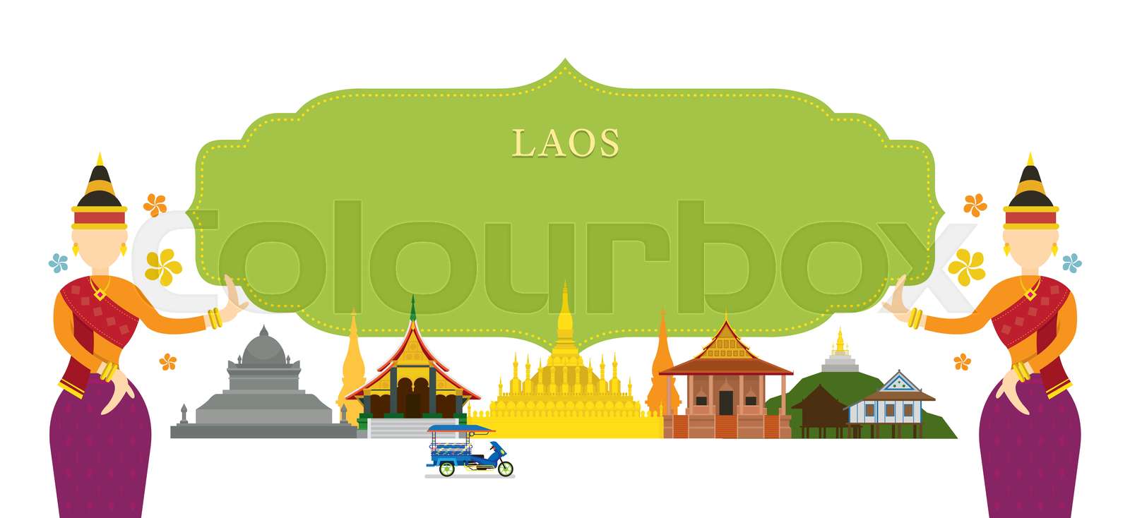 Laos Landmarks, Traditional Dance, Frame | Stock vector | Colourbox