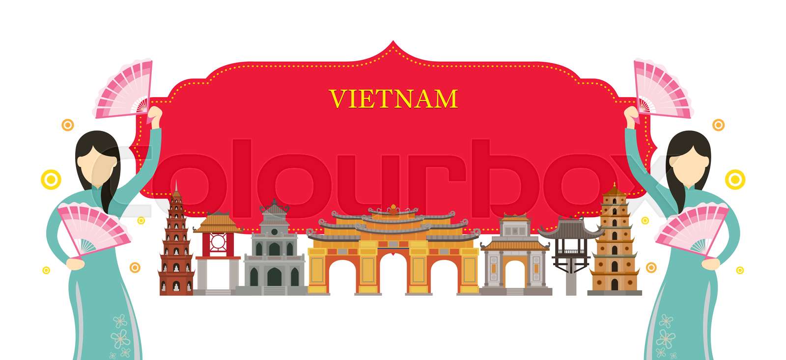 Vietnam Landmarks, Traditional Dance, Frame | Stock vector | Colourbox