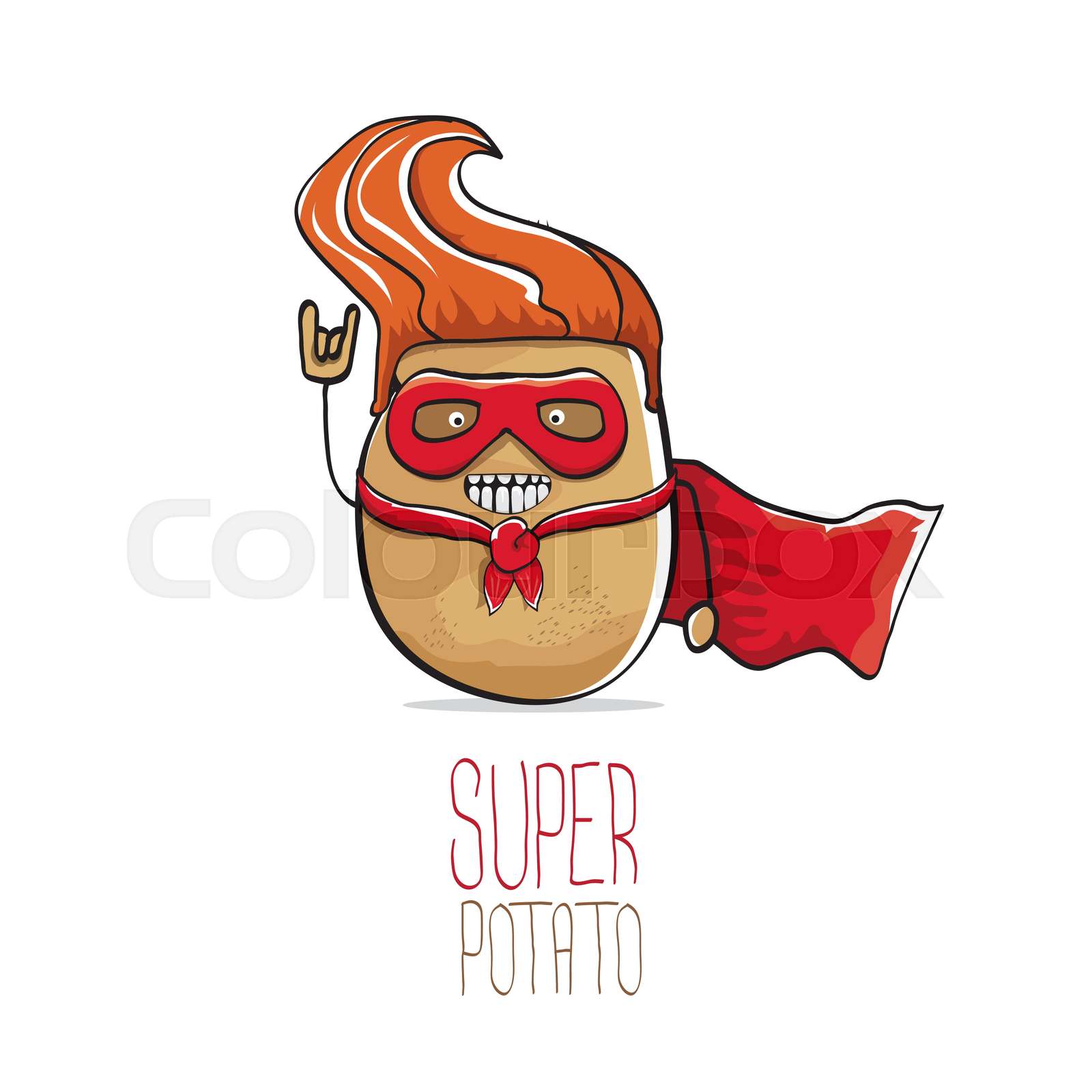 vector funny cartoon cute brown super potato | Stock vector | Colourbox