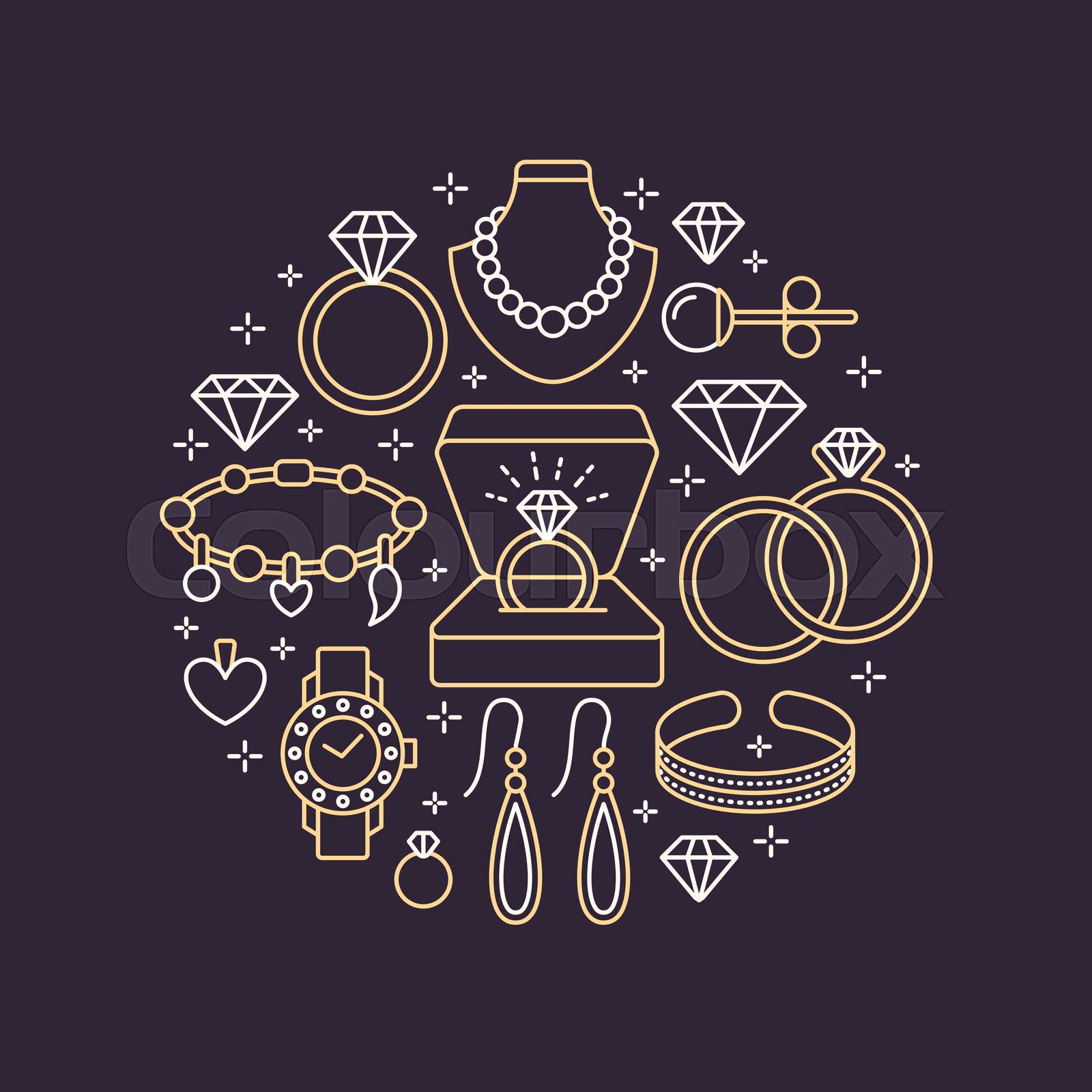 Jewelry shop, diamond accessories banner illustration. Vector line icon ...