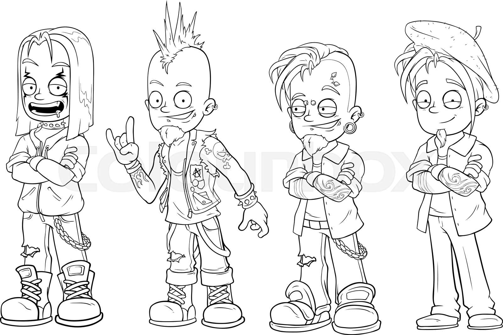 Cartoon punk rock metal guys character vector set | Stock vector ...