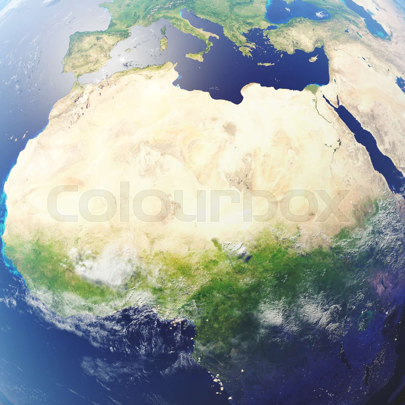 3D rendering Earth close-up view, top view. Near Space. Planet earth ...