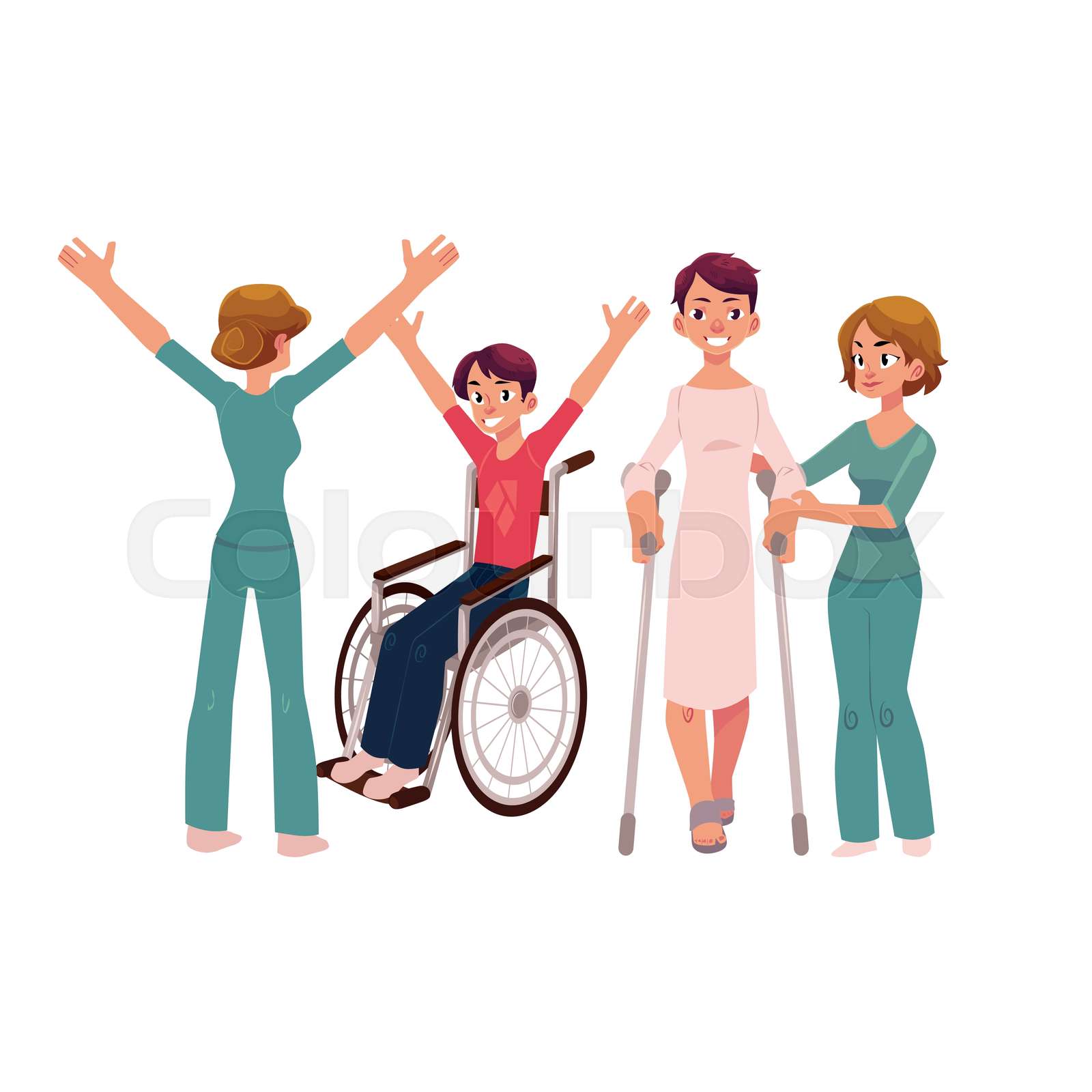Medical rehabilitation, crunches and wheelchair | Stock vector | Colourbox