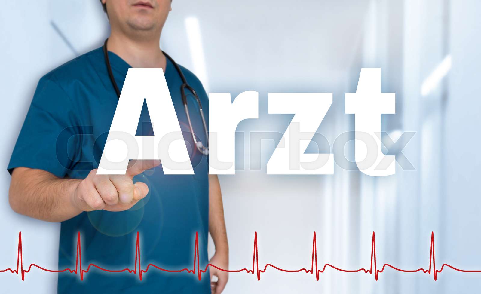 Arzt (in german doctor) shows on viewer with heart rate concept | Stock ...