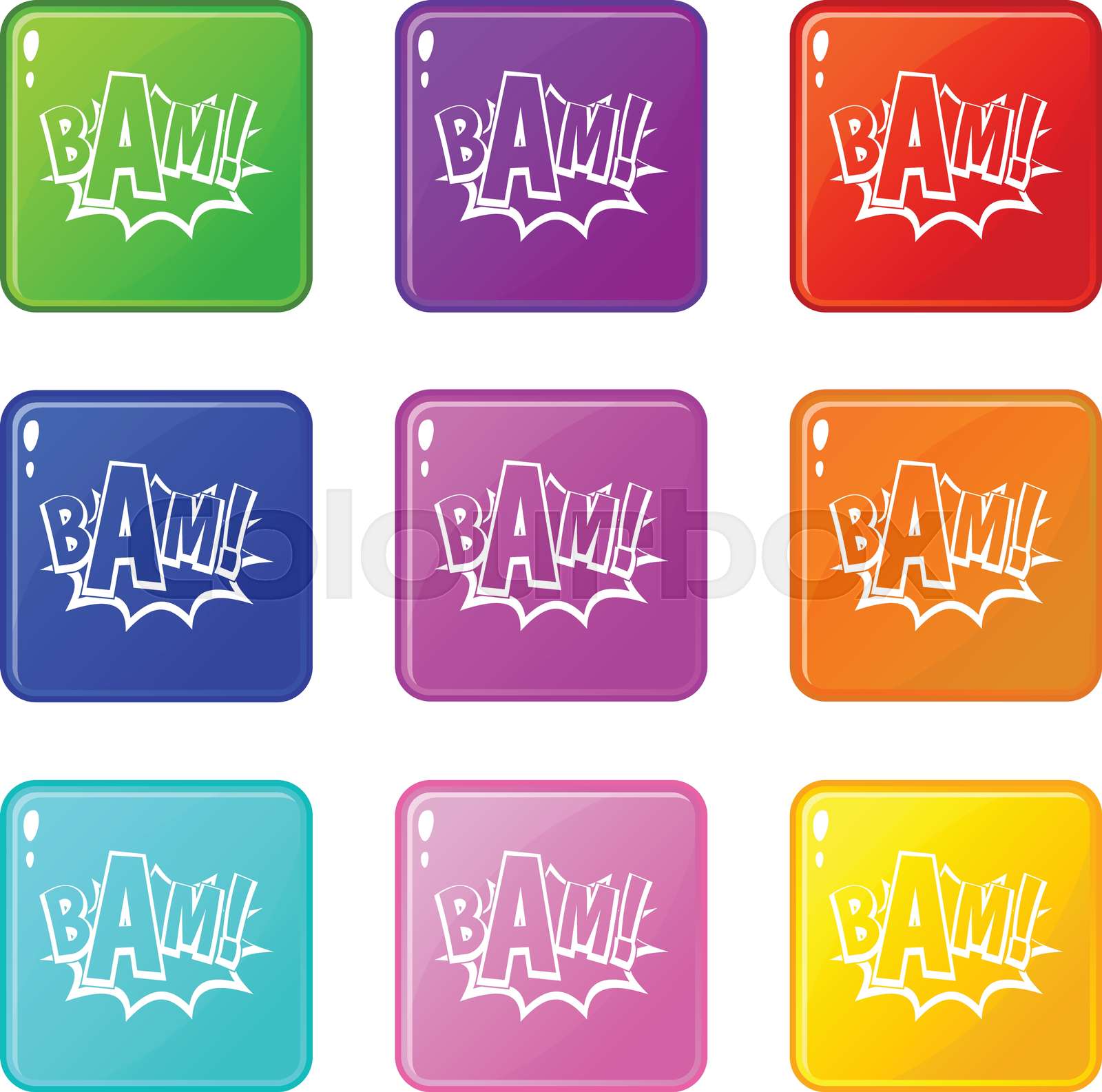 BAM, comic book bubble icons 9 set | Stock vector | Colourbox