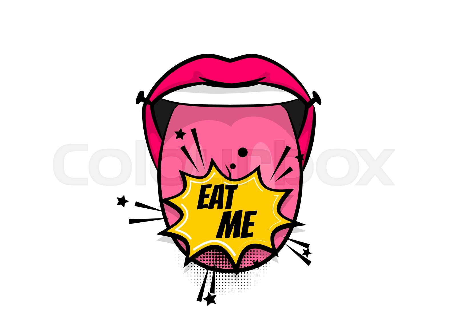 Comic text pop art tongue mouth EAT ME | Stock vector | Colourbox