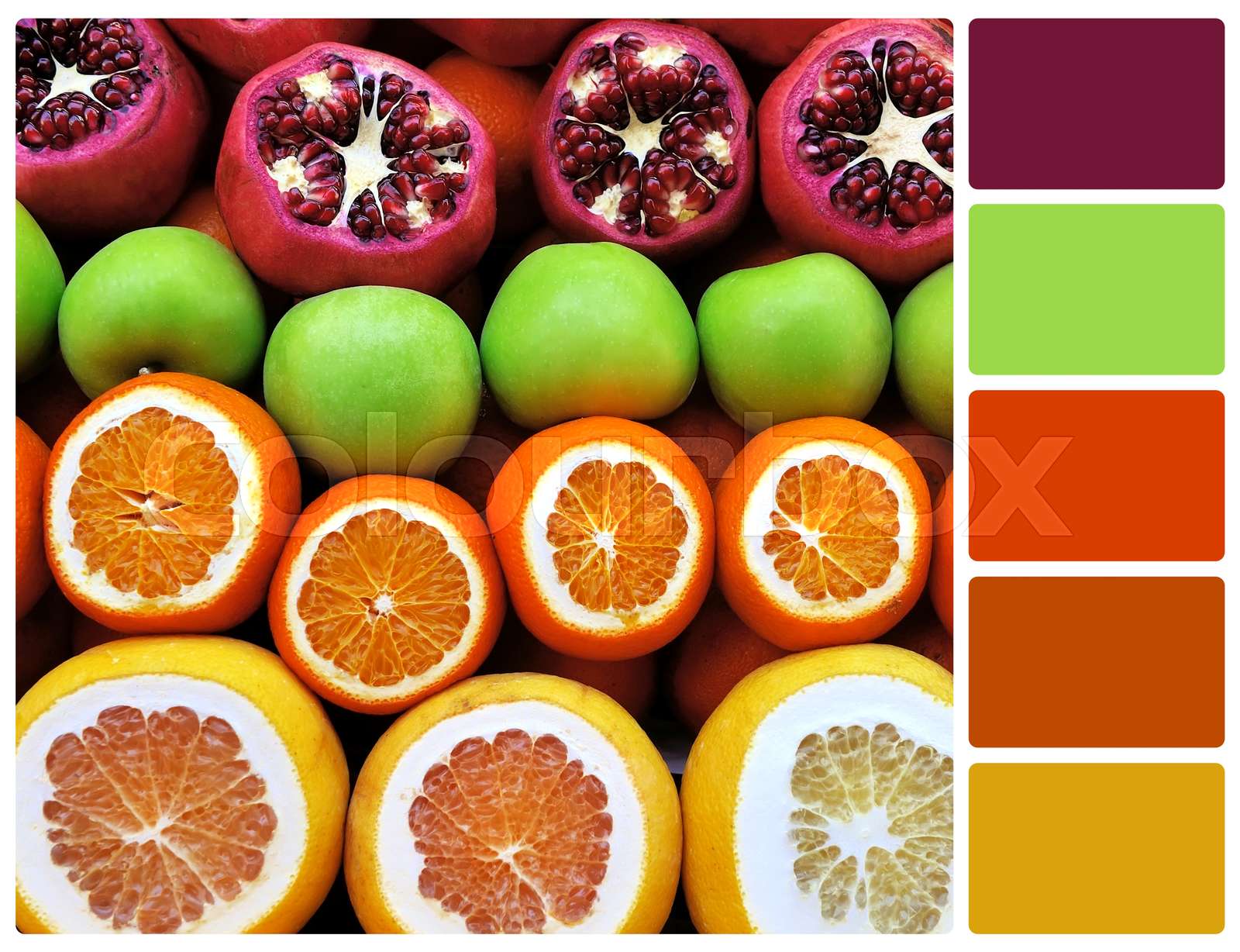 Fruit mix row with palette color swatches | Stock image | Colourbox