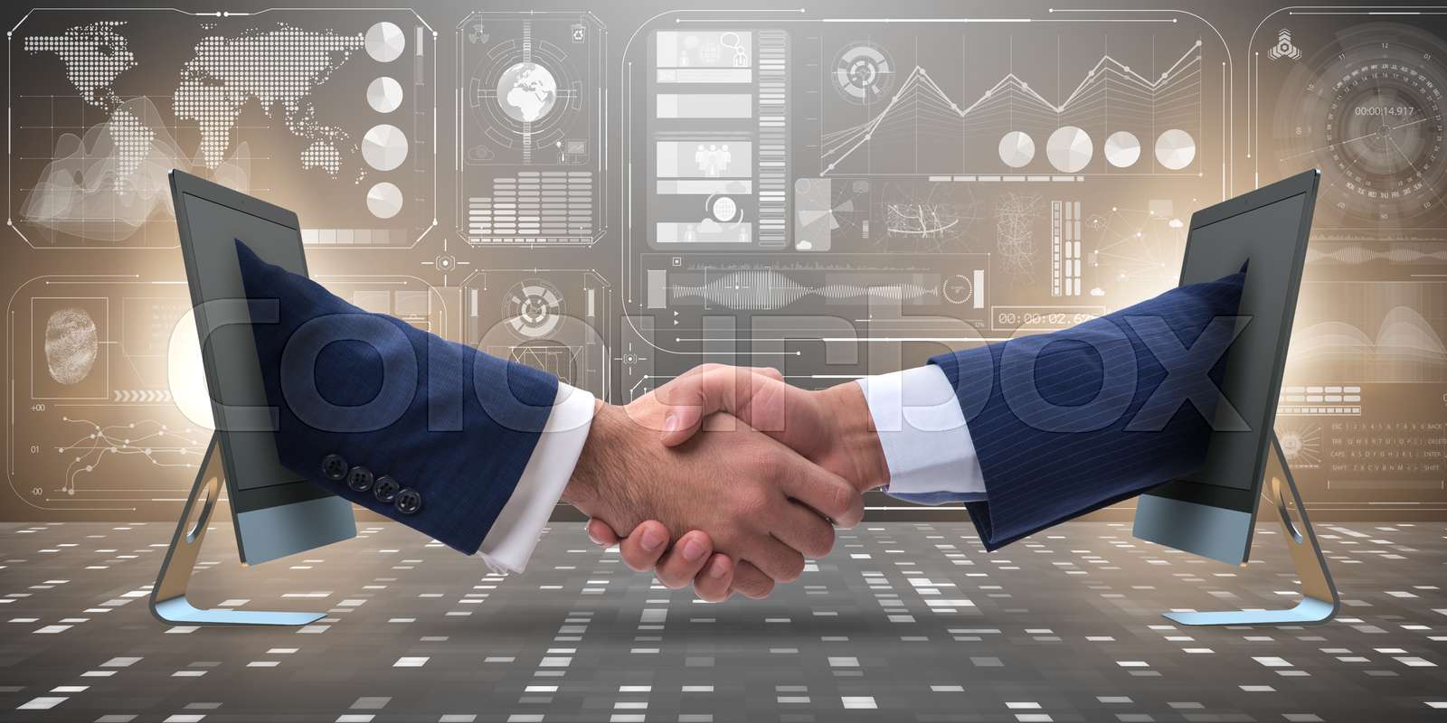 Two hands from screen in handshake concept | Stock image | Colourbox