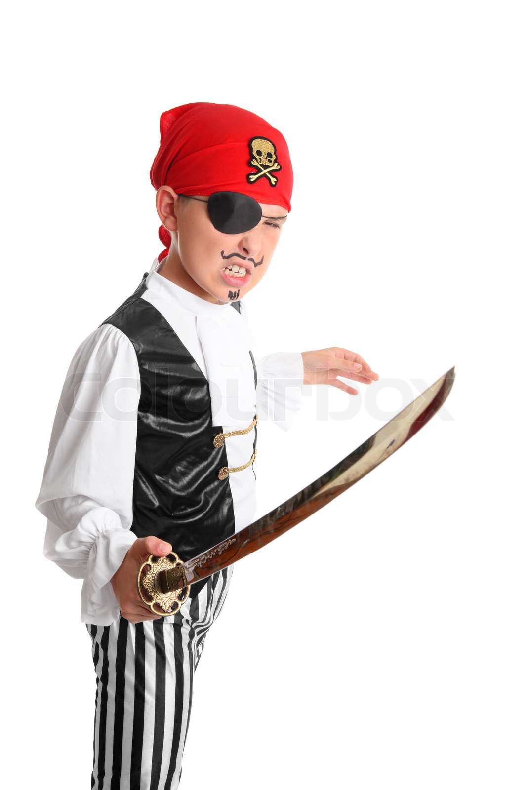 A swashbuckling pirate brandishing a long sword ready to fight or duel ...