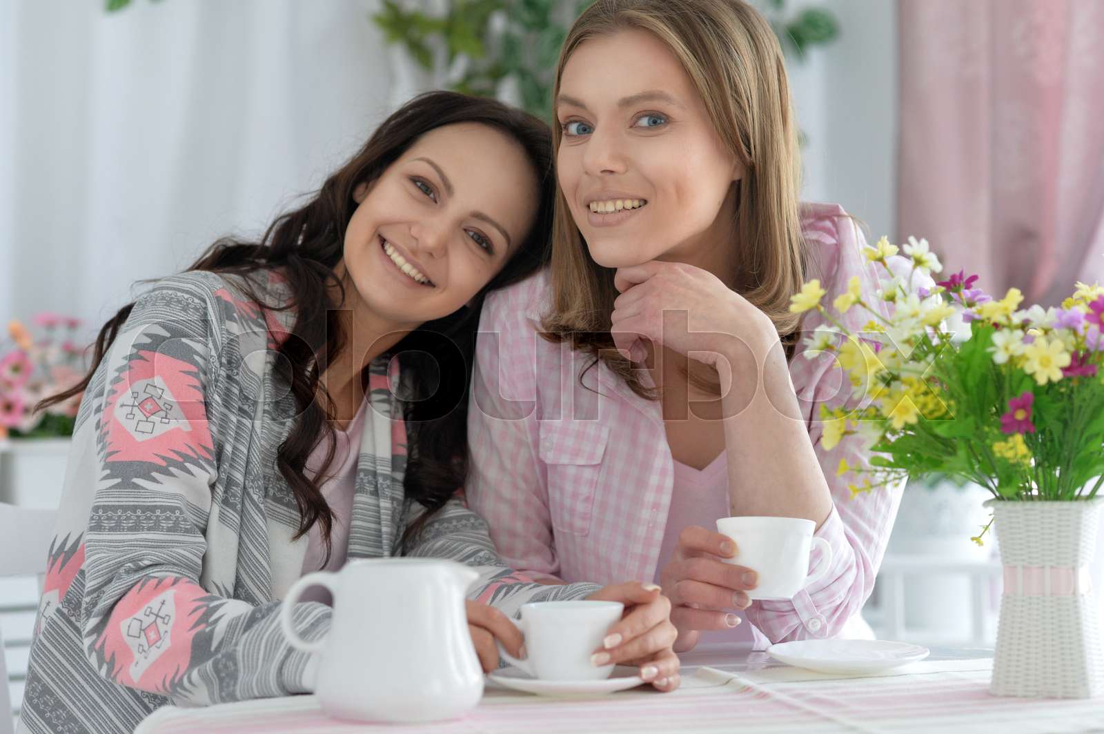smiling friends drinking tea | Stock image | Colourbox