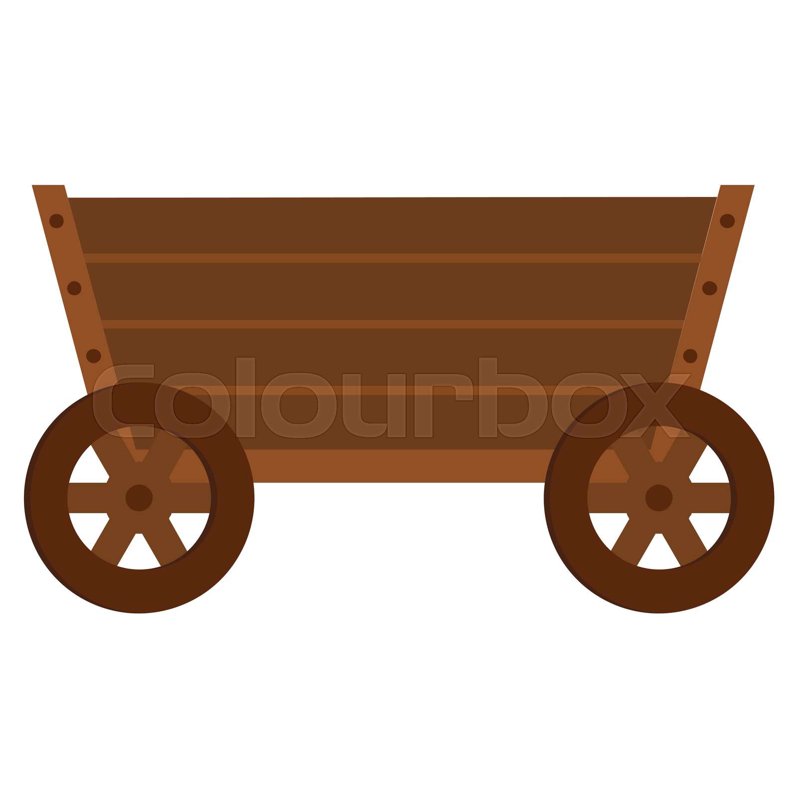 Wooden cart flat cartoon icon. Wagon vector illustration for design and ...
