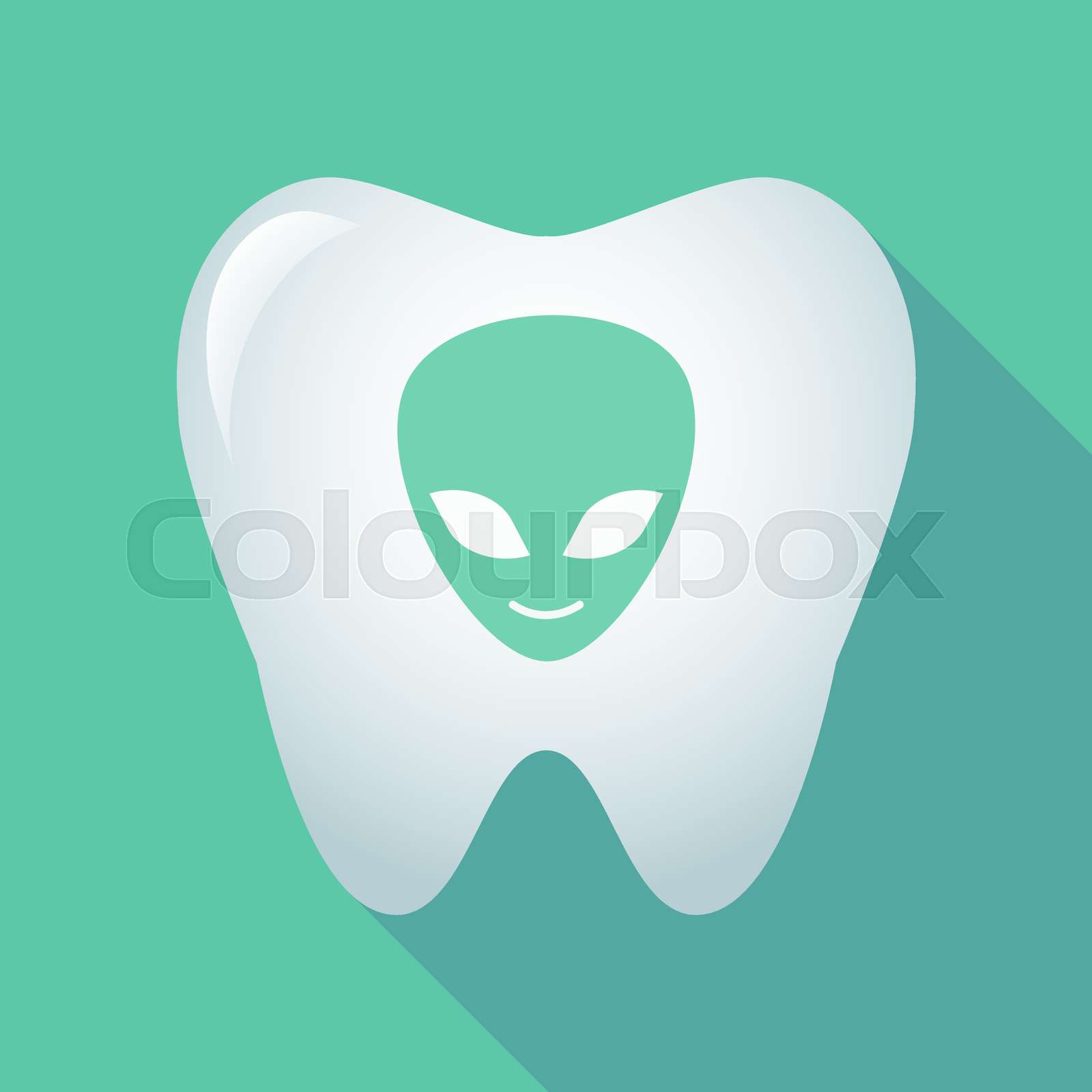 Long shadow tooth with an alien face | Stock vector | Colourbox