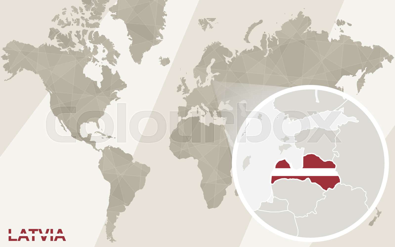 Zoom on Latvia Map and Flag. World Map. | Stock vector | Colourbox