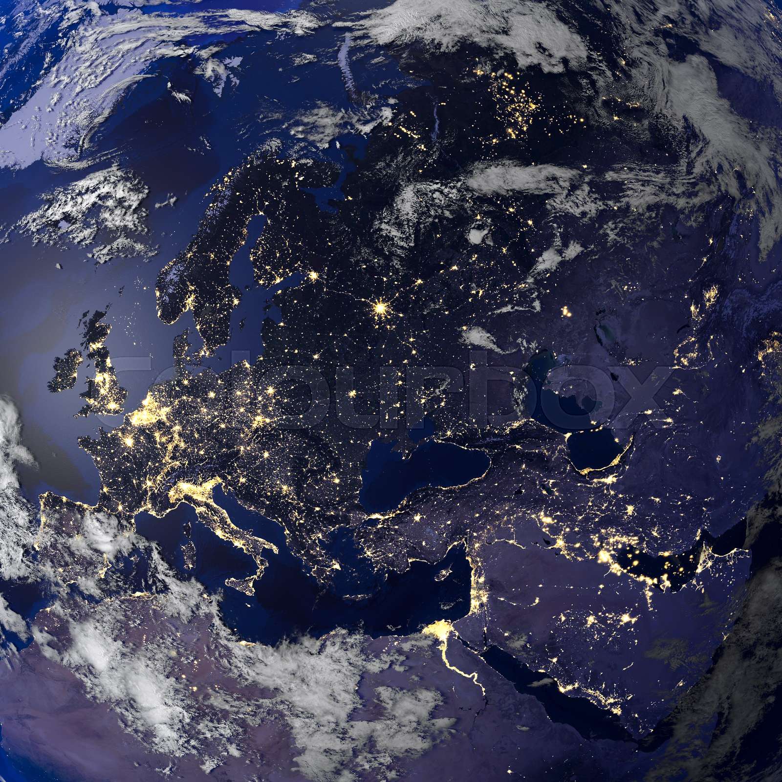 Earth night view from space 3d rendering. | Stock image | Colourbox