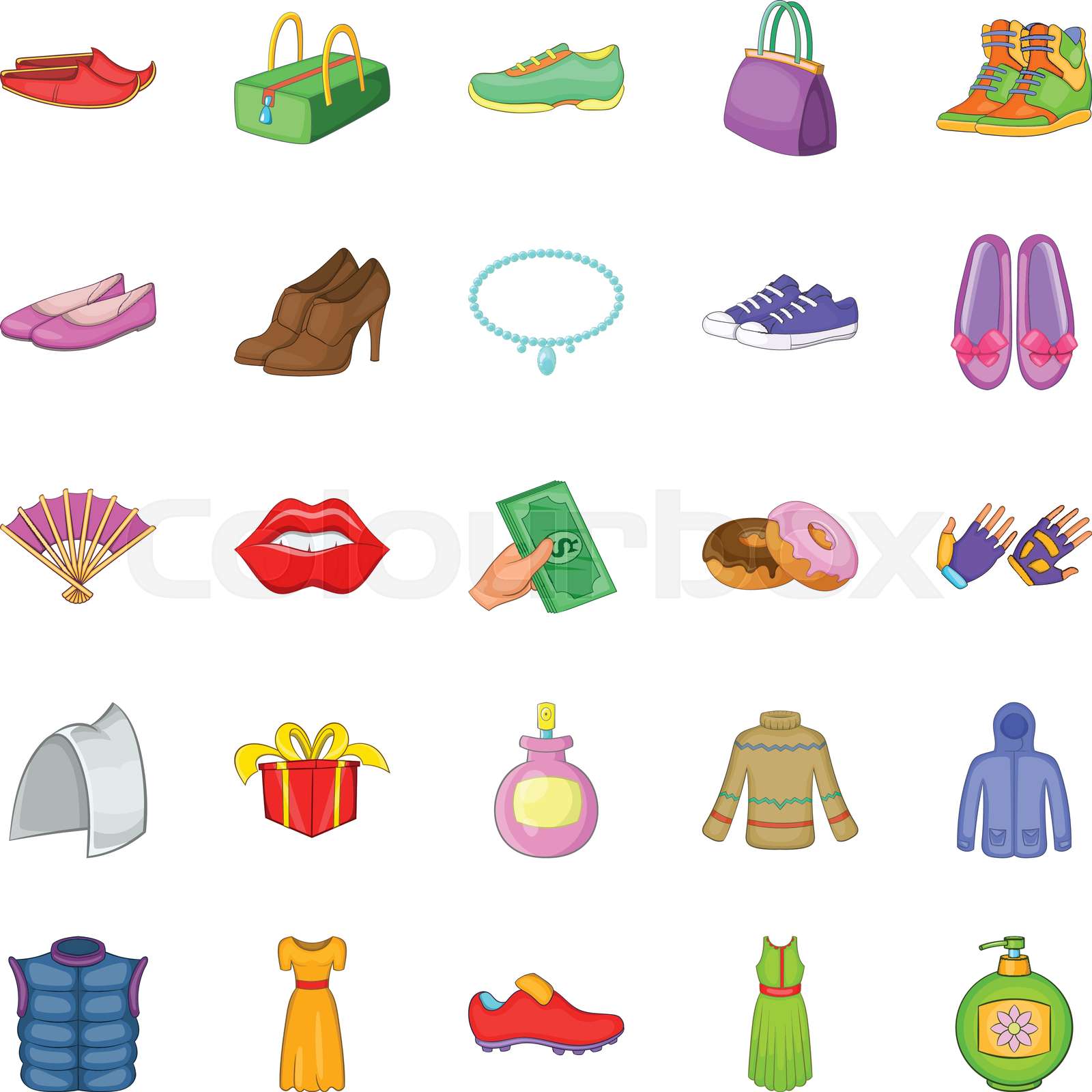 Buying shoes icons set, cartoon style | Stock vector | Colourbox