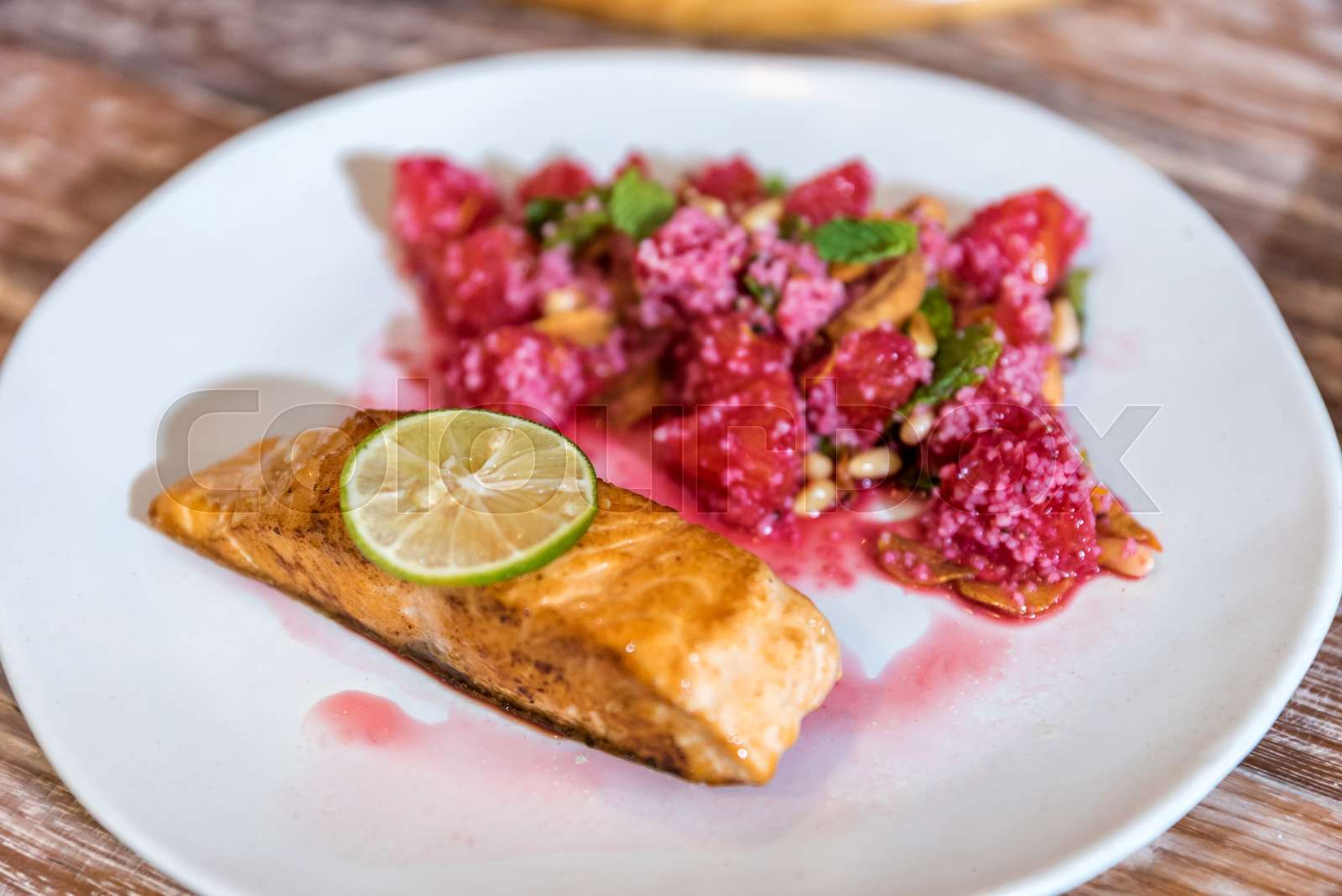 Grilled Salmon with raspberry | Stock image | Colourbox