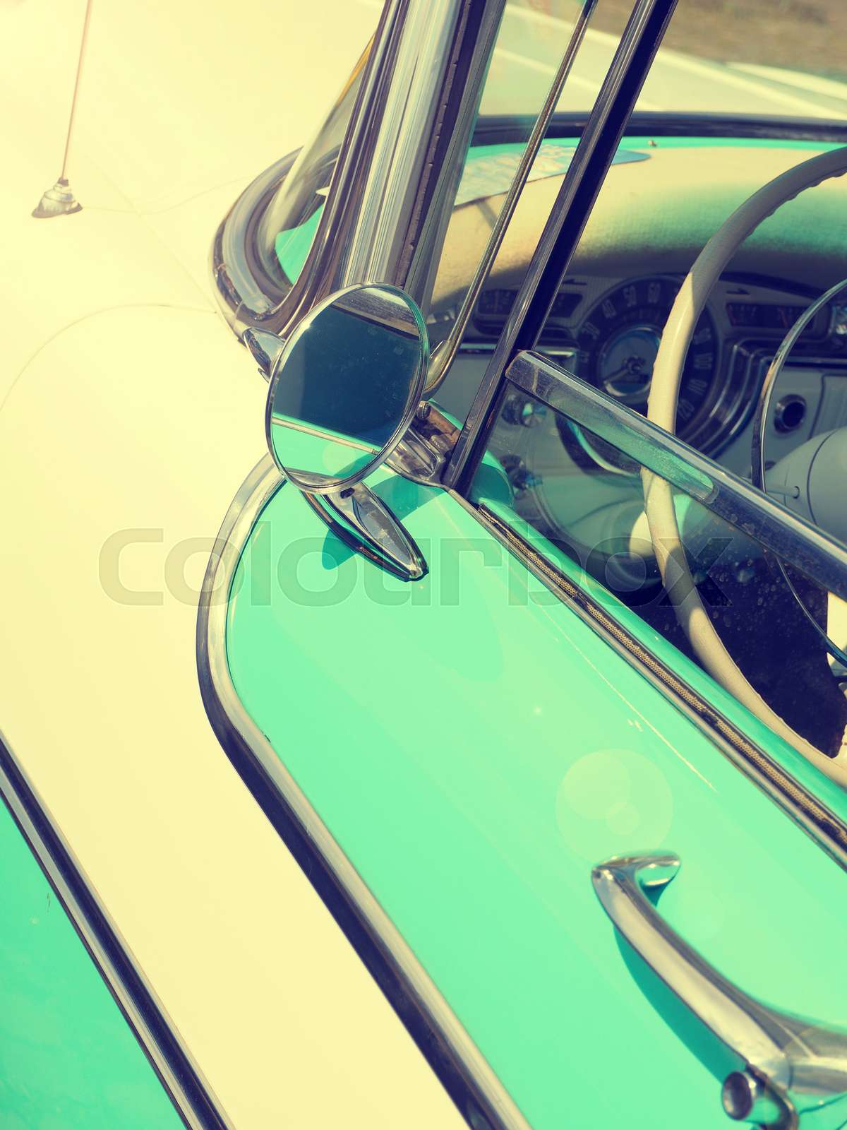 Detail of a turquoise vintage car | Stock image | Colourbox