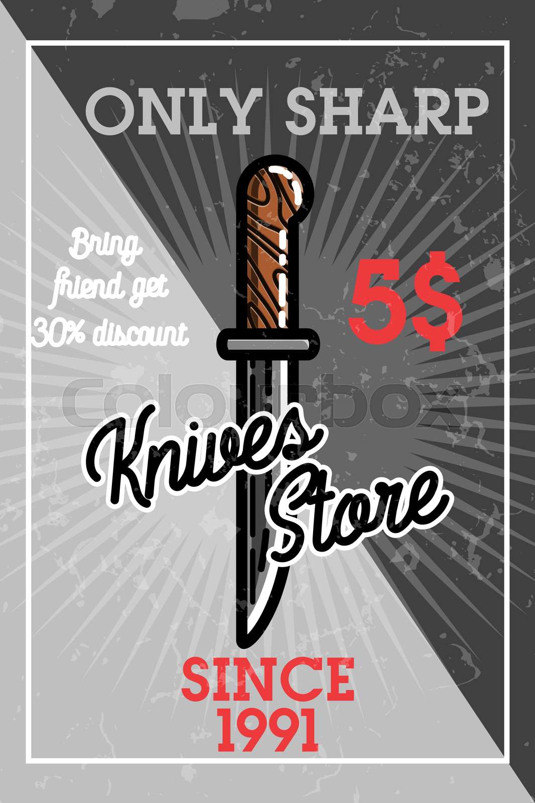 Color vintage knives store banner | Stock vector | Colourbox