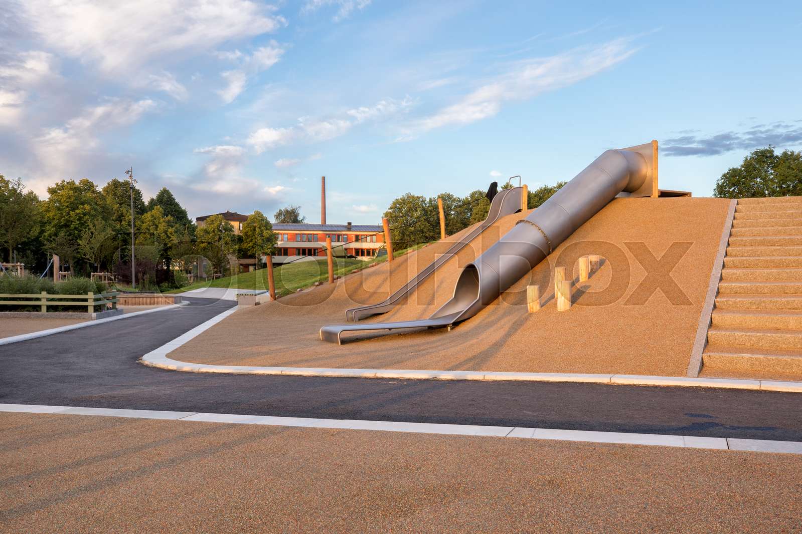 Children playground with stairs up to a playground slide. | Stock image ...