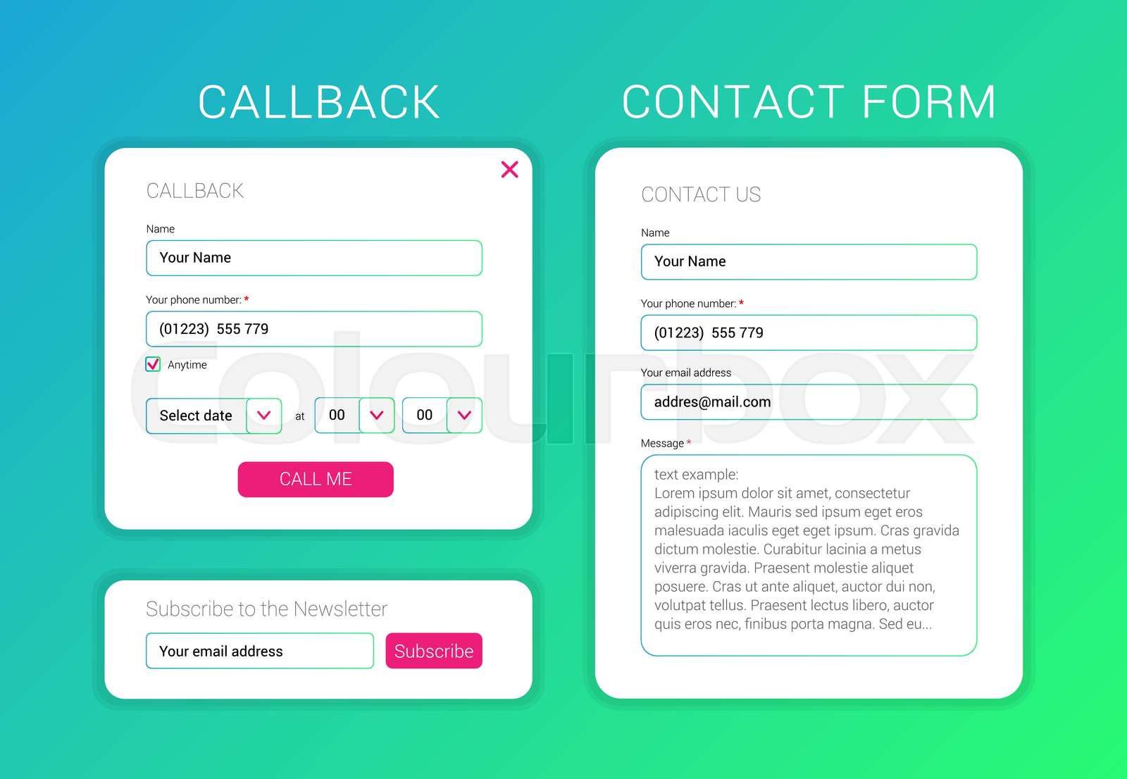 UI elements web subscribe form, contact form, callback form flat design ... UI elements web subscribe form, contact form, callback form flat design ...