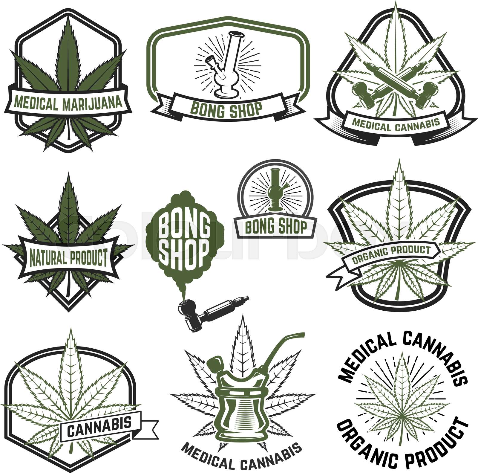 Set of medical marijuana labels. Cannabis. Design elements for logo ...