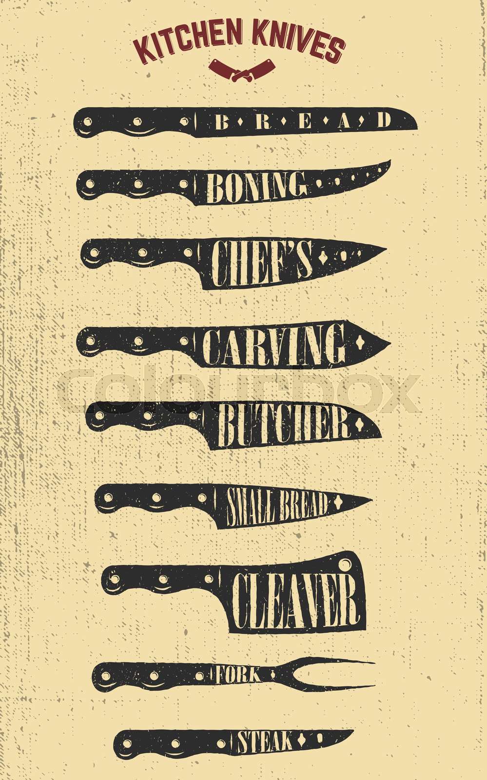 Set of hand drawn kitchen knives illustrations. Design elements for ...