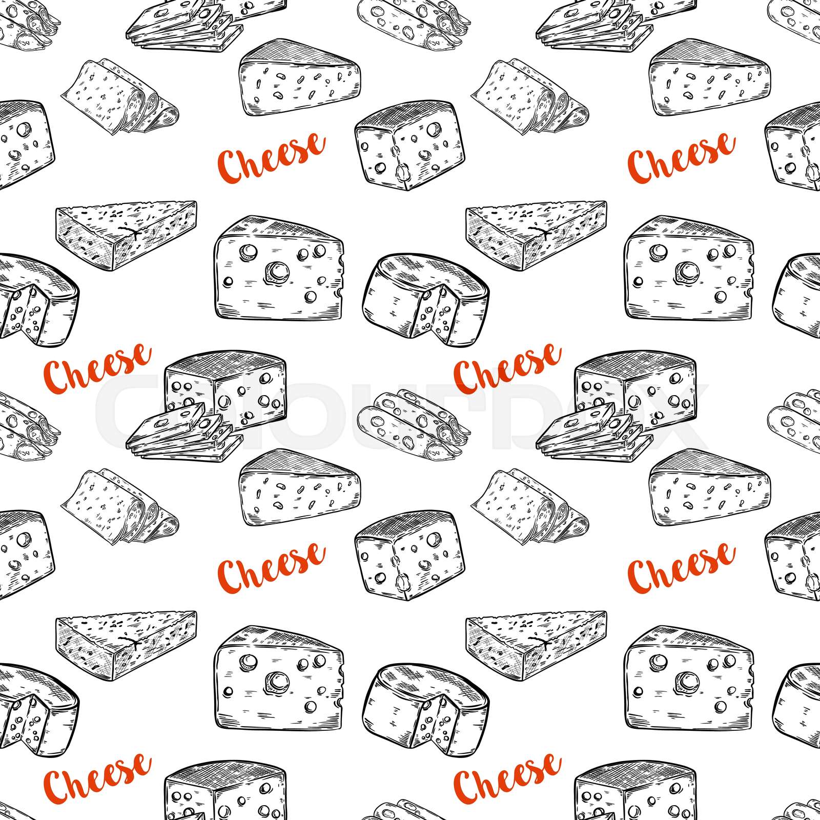 Seamless pattern with cheese illustrations. Design element for poster ...