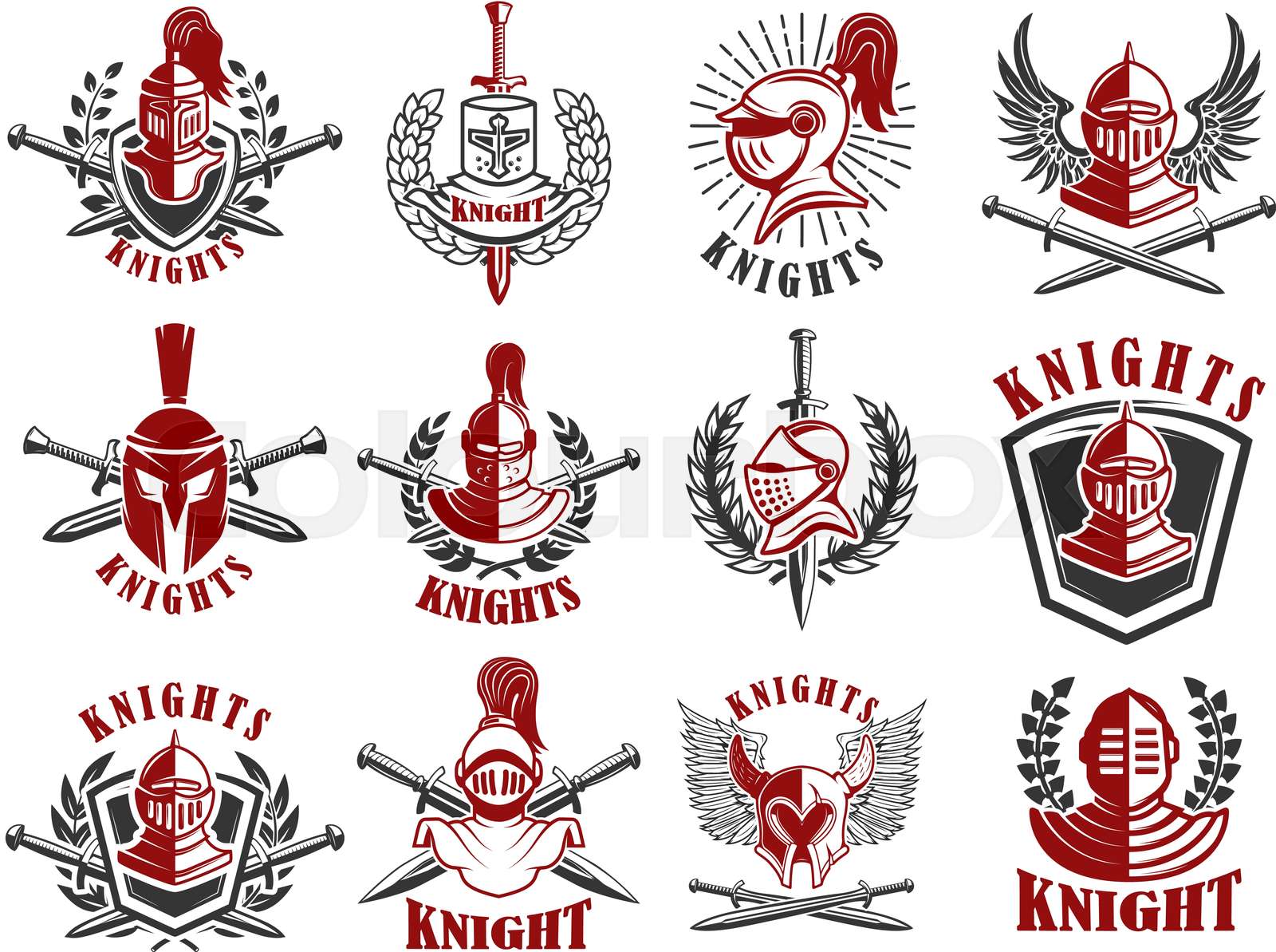 Set of knight emblems. Design elements for logo, label, emblem, sign ...