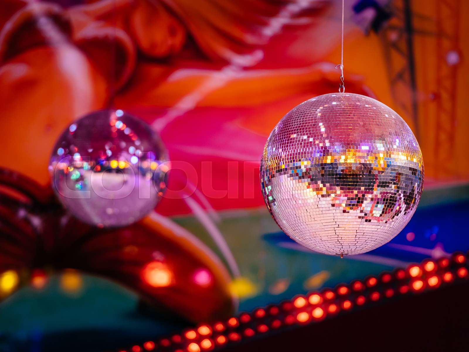 Disco balls in disco club party night | Stock image | Colourbox