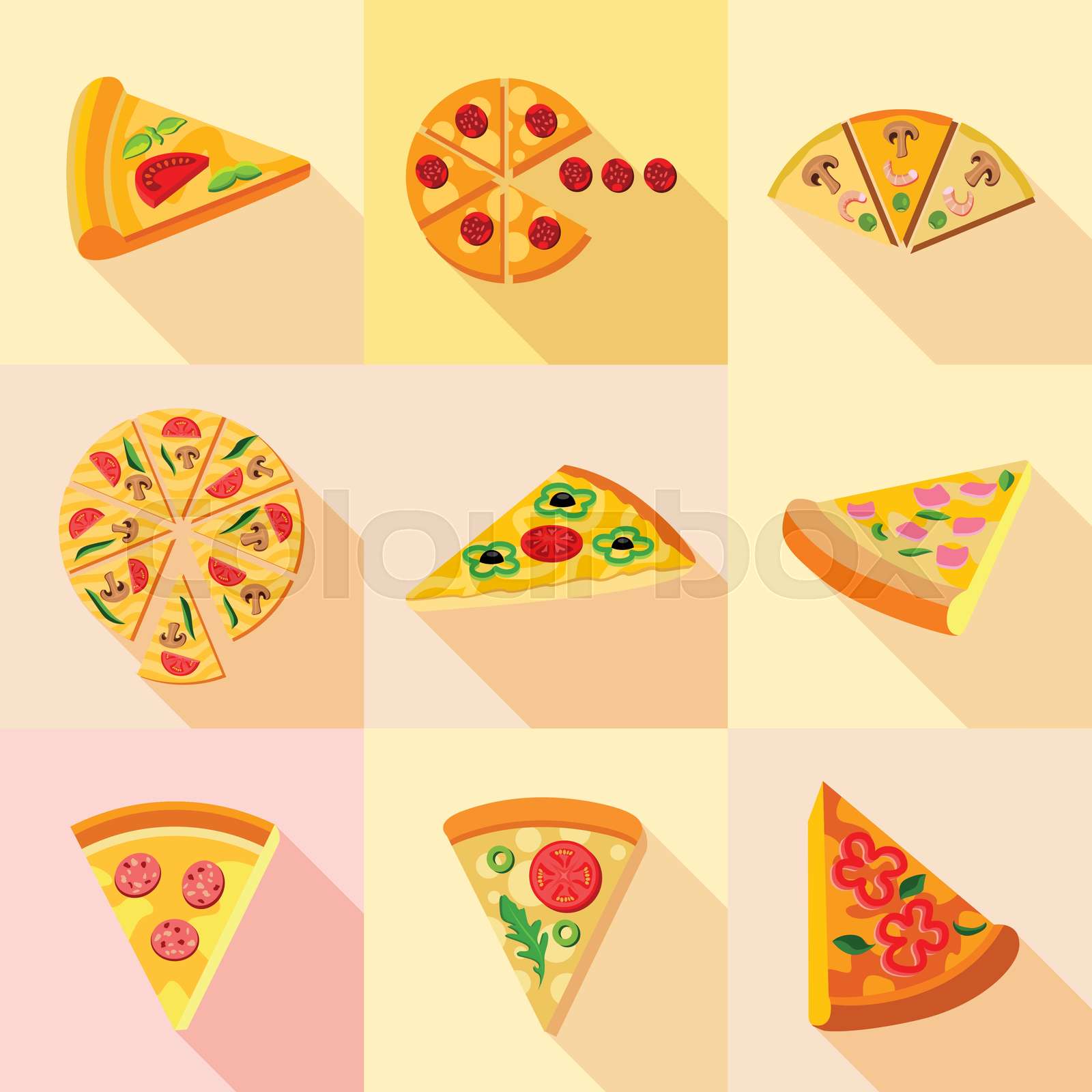 Pizza icons set, flat style | Stock vector | Colourbox