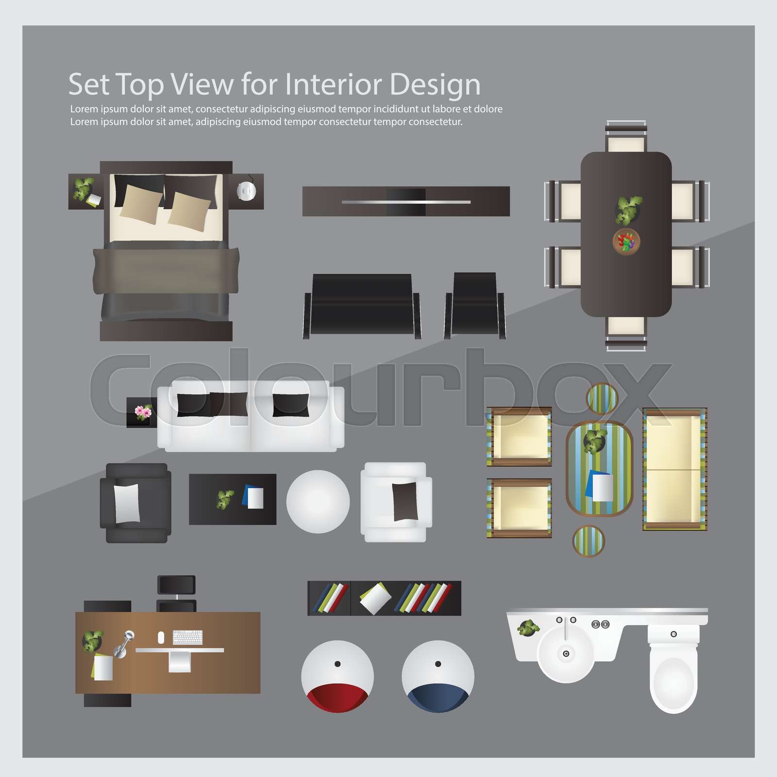 Set top view for interior design. Isolated Illustration | Stock vector ...