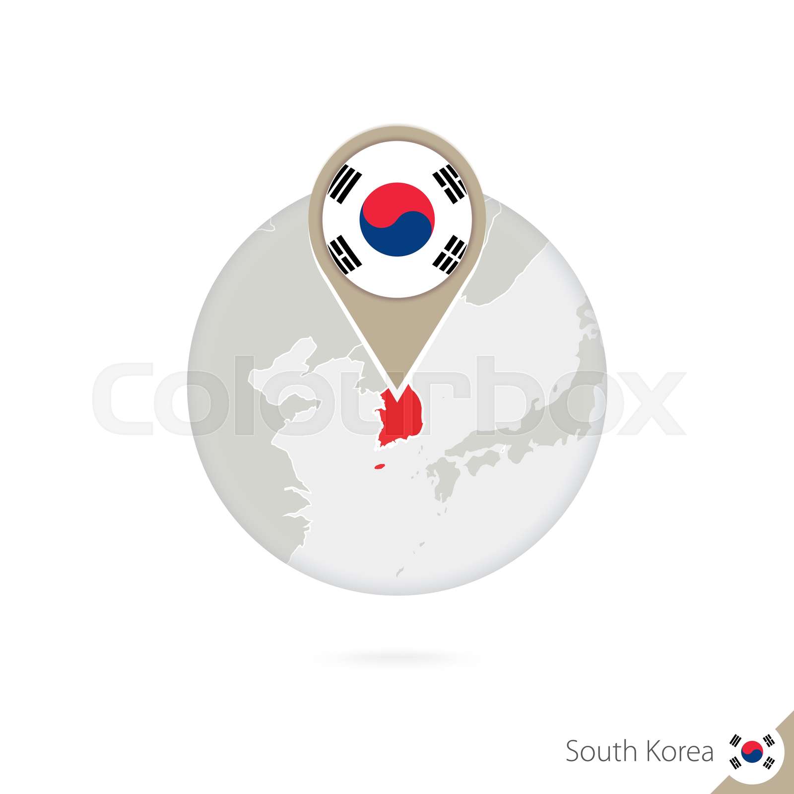 South Korea map and flag in circle. Map of South Korea, South Korea ...