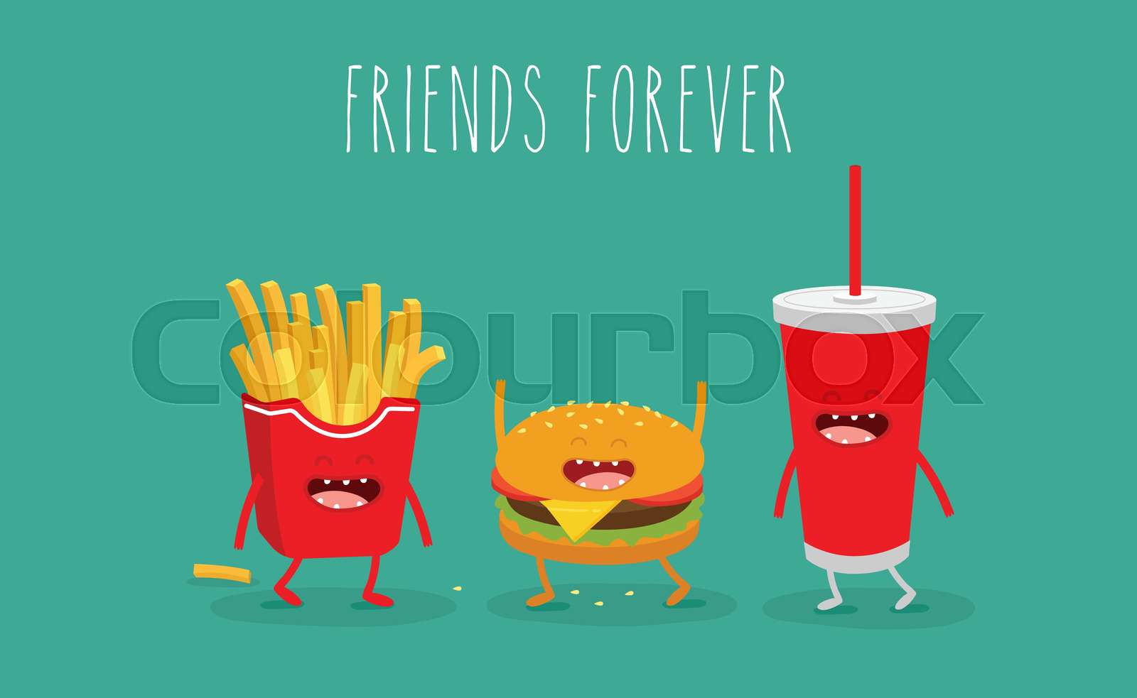 Funny fast food set. Vector illustration | Stock vector | Colourbox