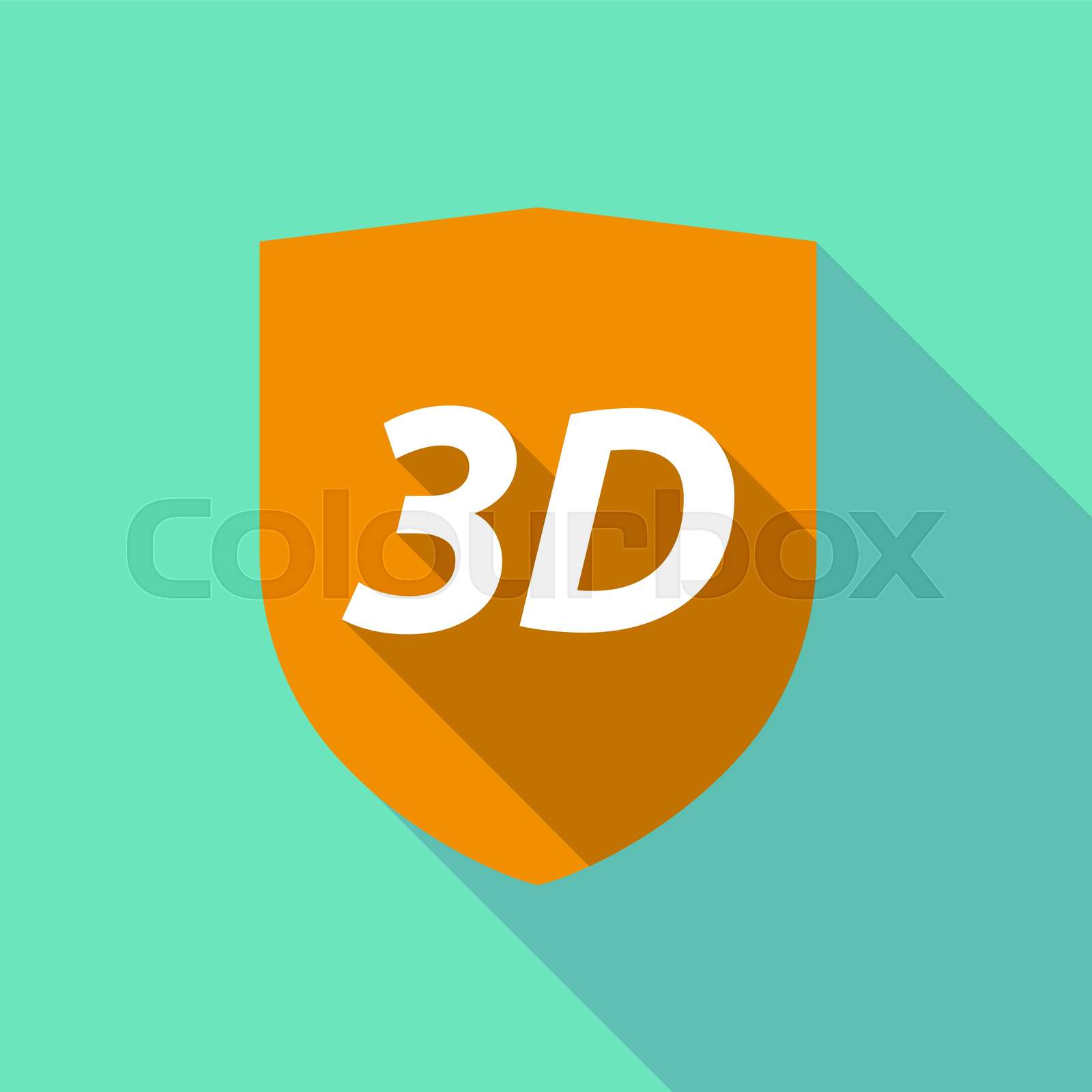 Long shadow shield with the text 3D | Stock vector | Colourbox