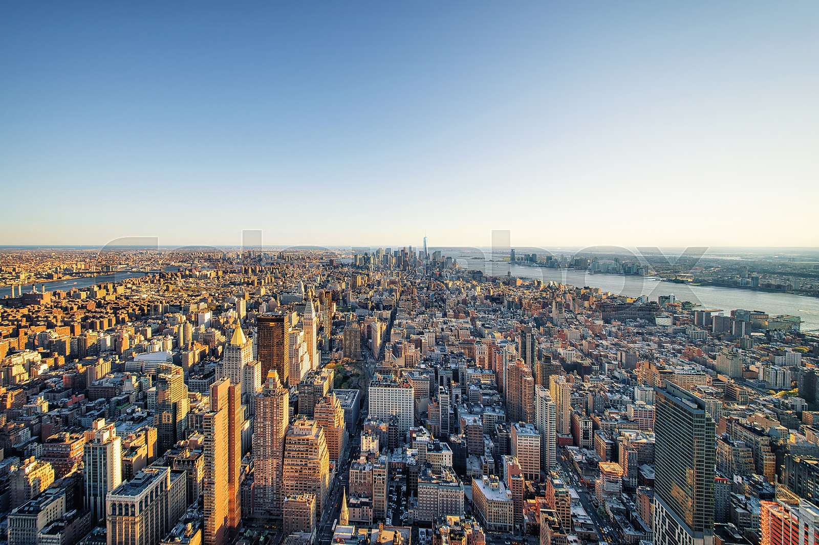 Aerial view to Skyline in Downtown Lower Manhattan NYC America | Stock ...