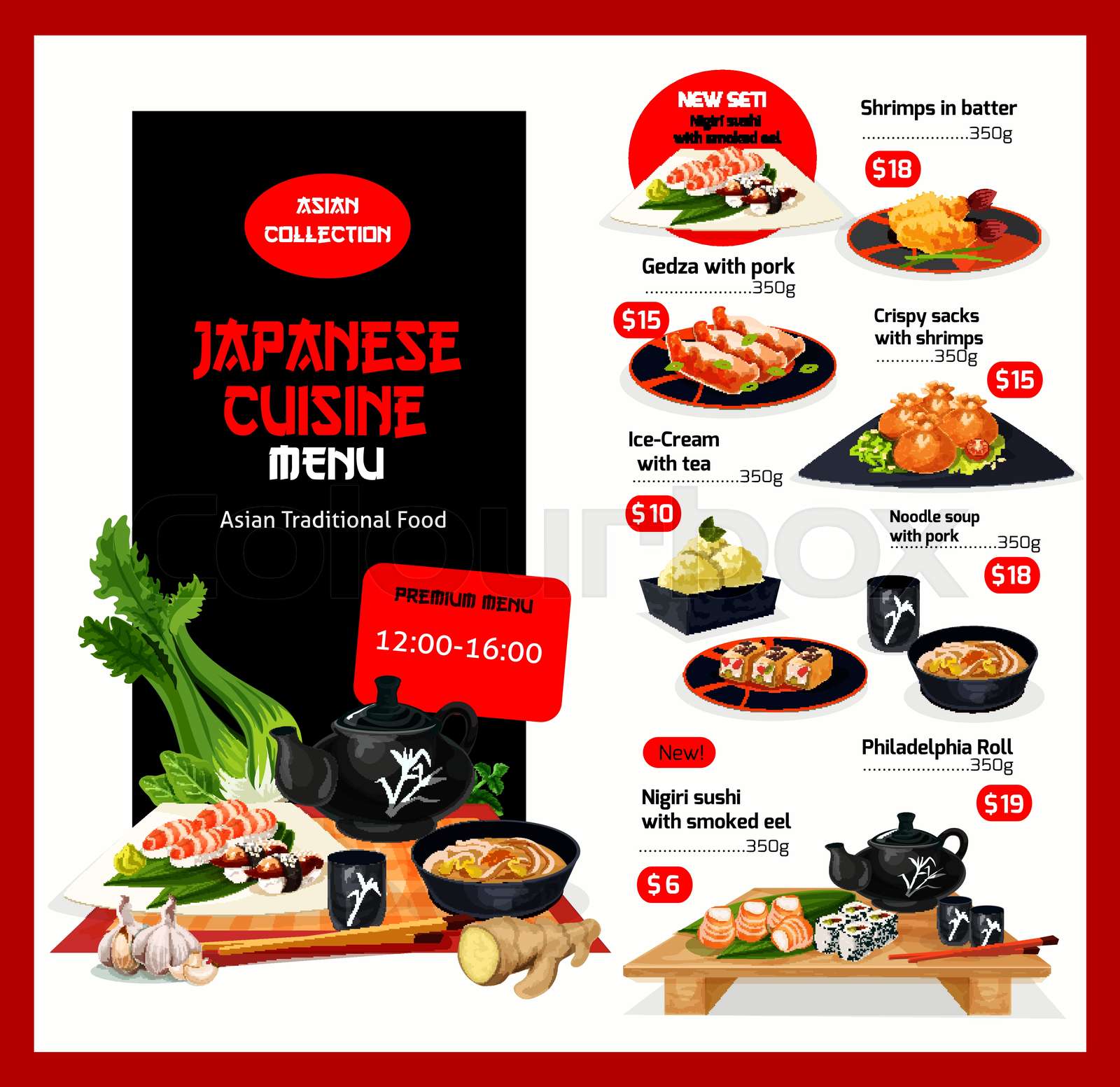 Japanese cuisine vector menu price cards template | Stock vector ...
