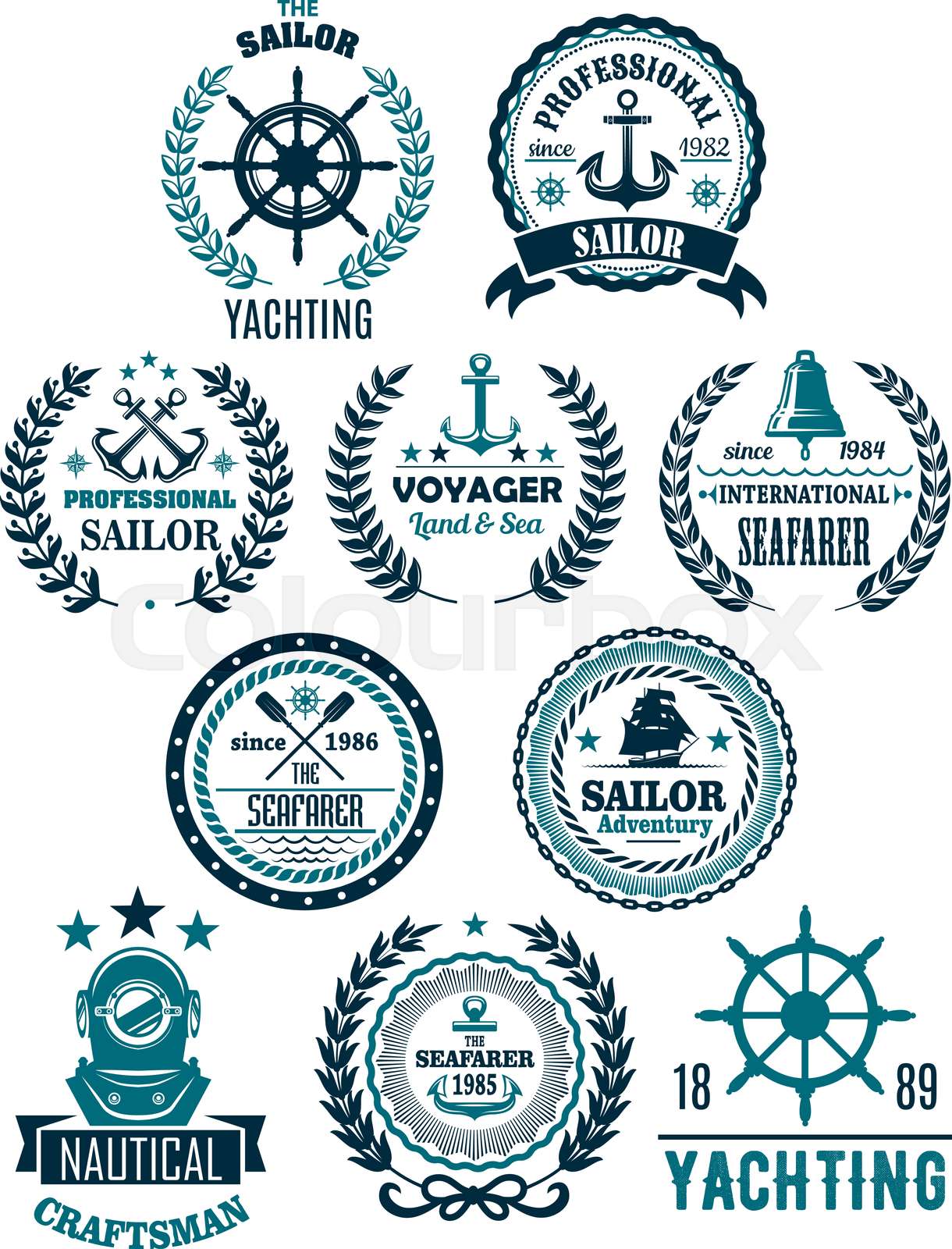 Vector nautical marine heraldic icons for yachting | Stock vector ...