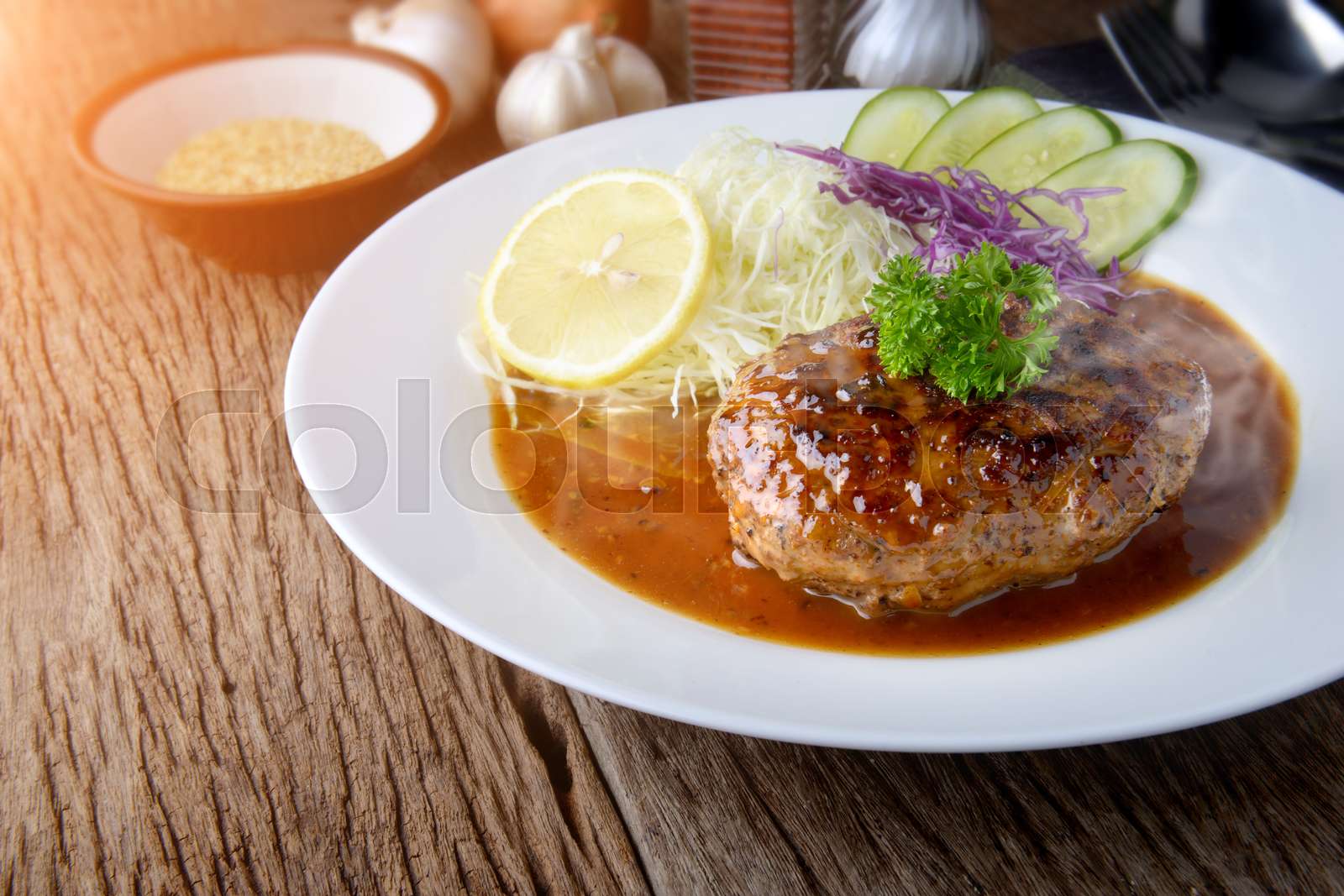 Japanese style hamberger or hamberg serve with gravy sauce. | Stock ...