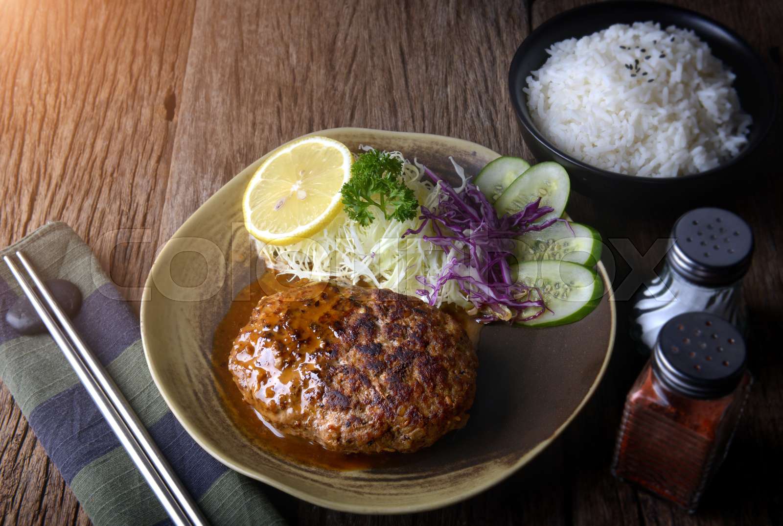 Japanese style hamberger or hamberg serve with gravy sauce. | Stock ...