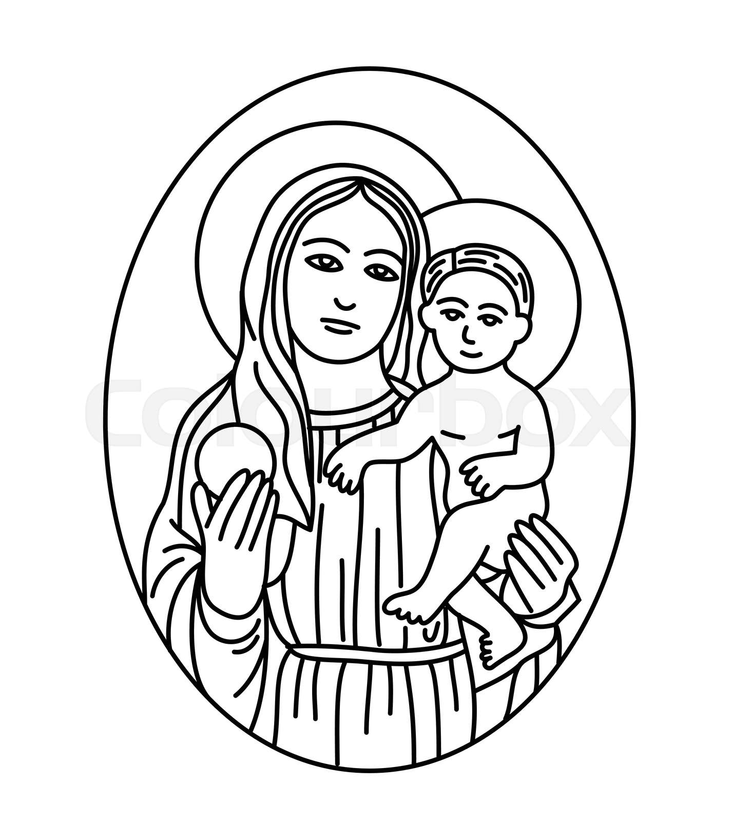 Virgin Mary with baby Jesus Sketch Drawing | Stock vector | Colourbox