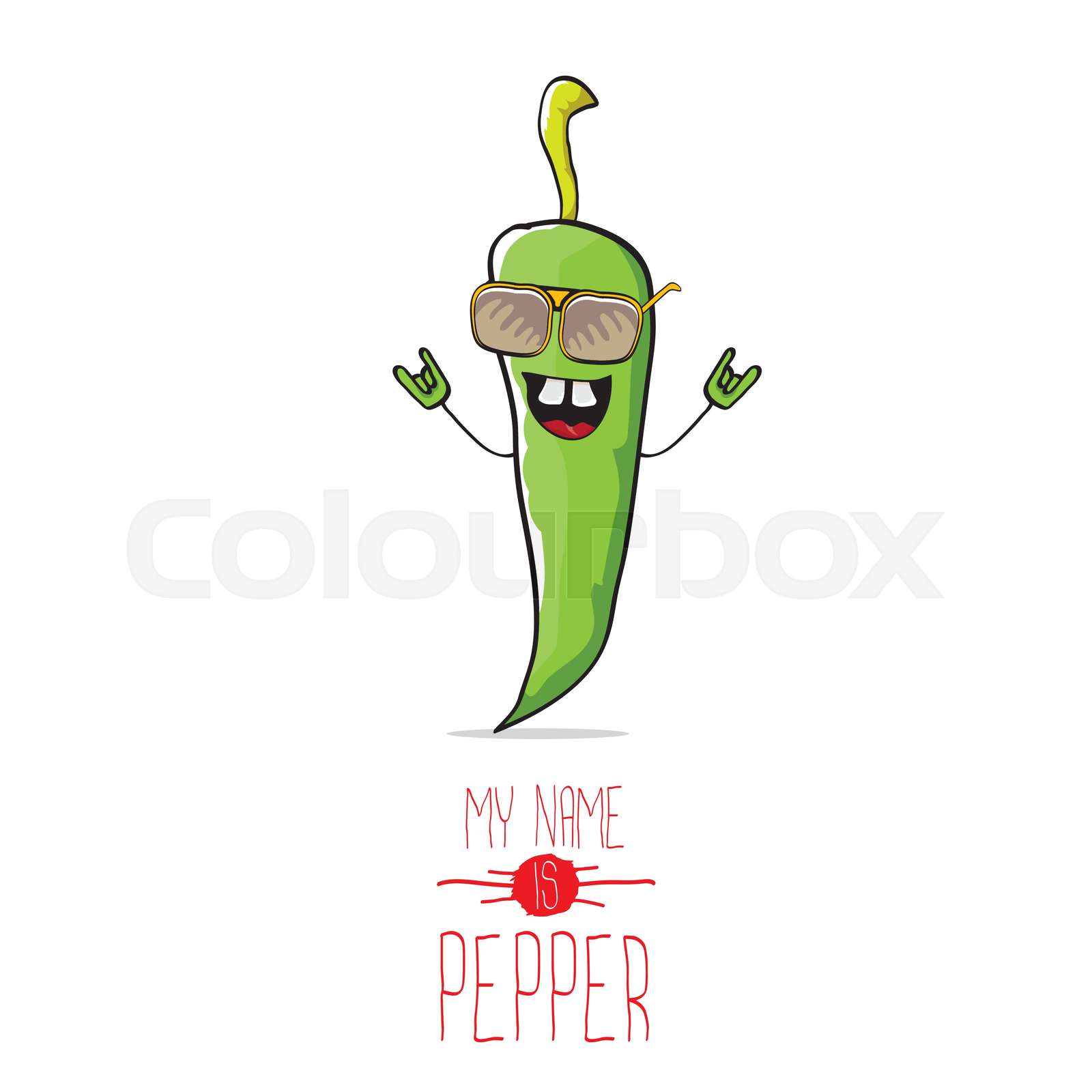 vector funny cartoon green pepper character | Stock vector | Colourbox